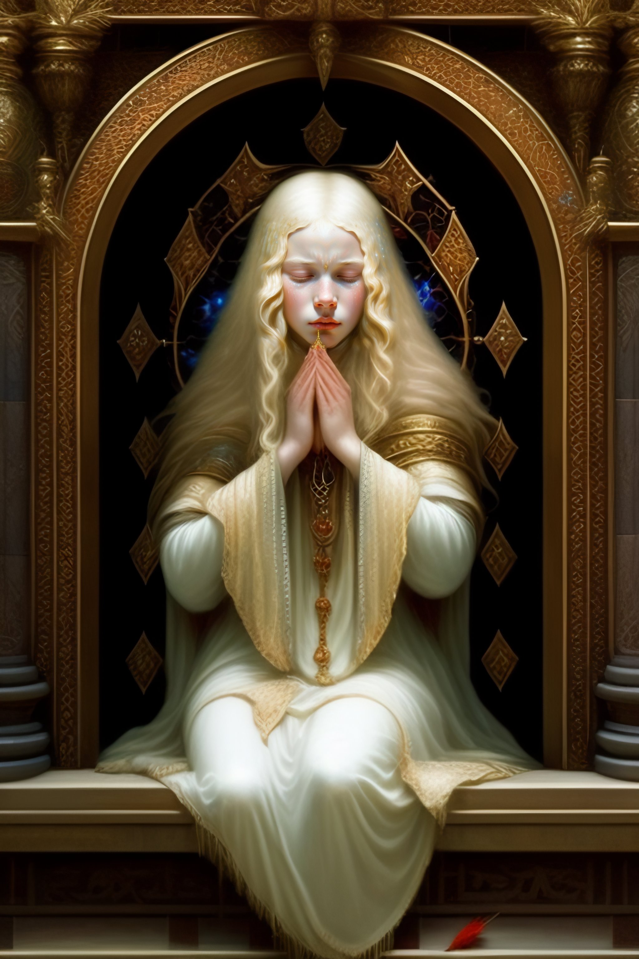 Lexica - 12 years old crying albino vampire female in a temple sitting ...