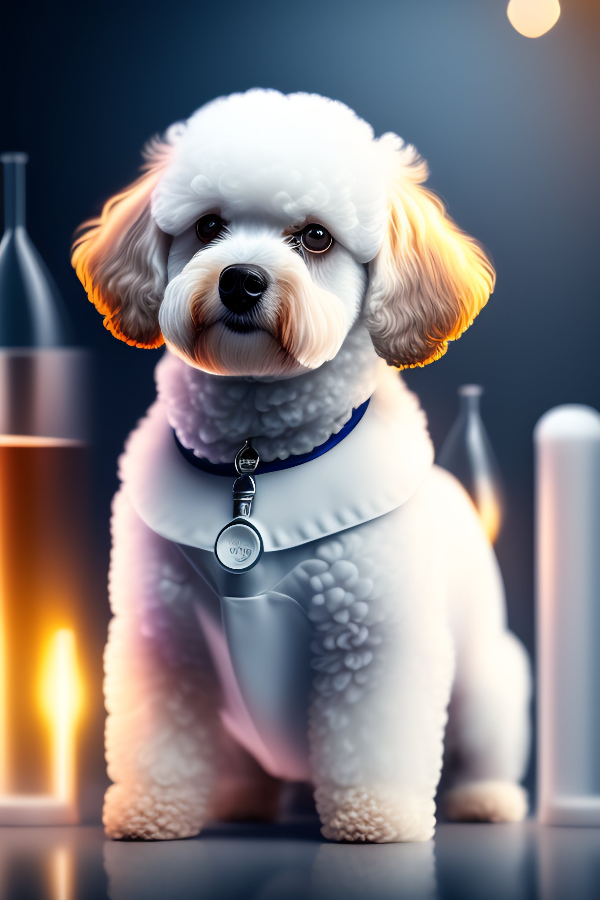 Lexica - A 3d render of a cute bichon maltes dog white dressed in a ...