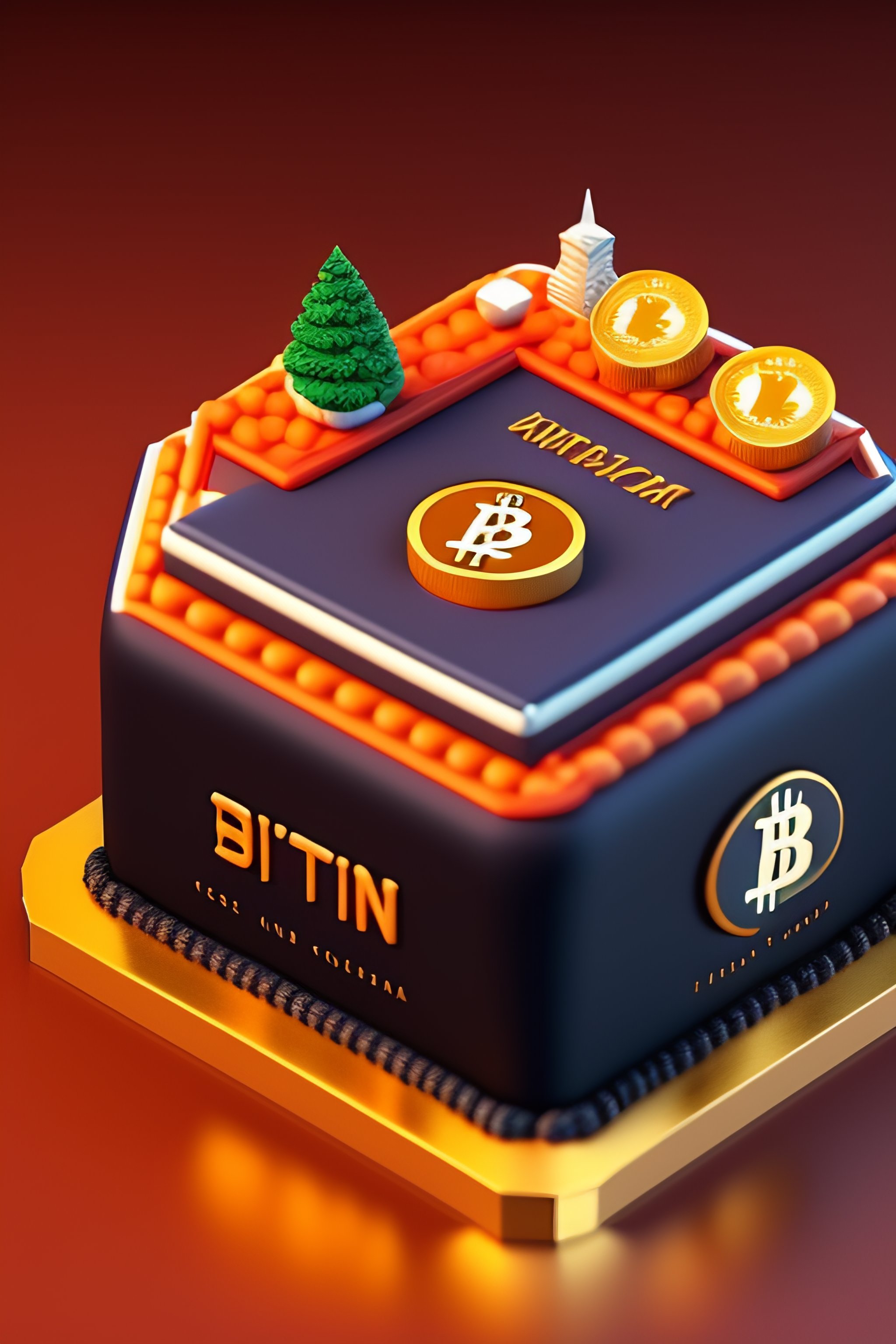 Lexica - A cake with the bitcoin logo, illustration , isometric, unreal ...