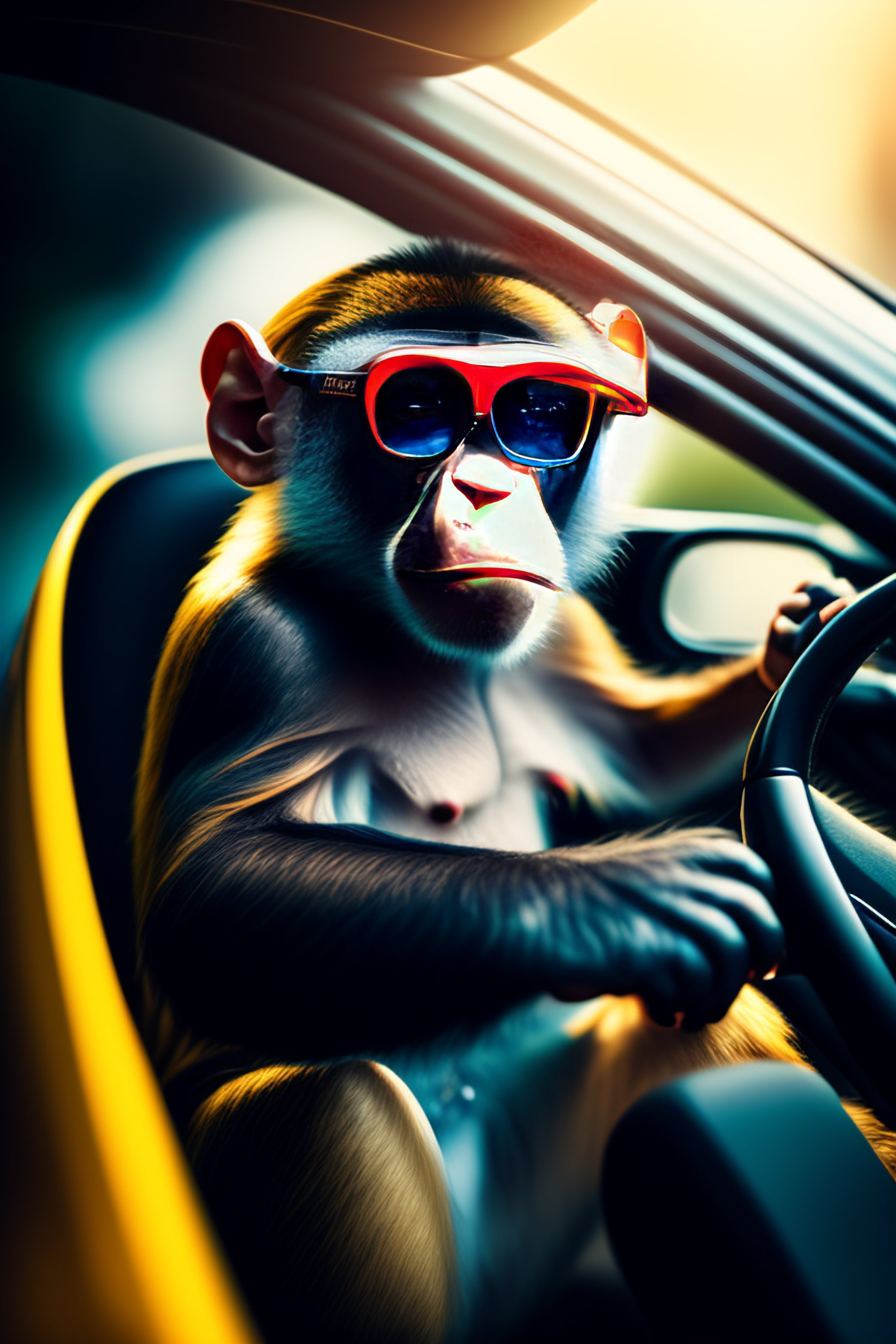 Lexica - Monkey head with racing glasses happy emotion bitting a ...