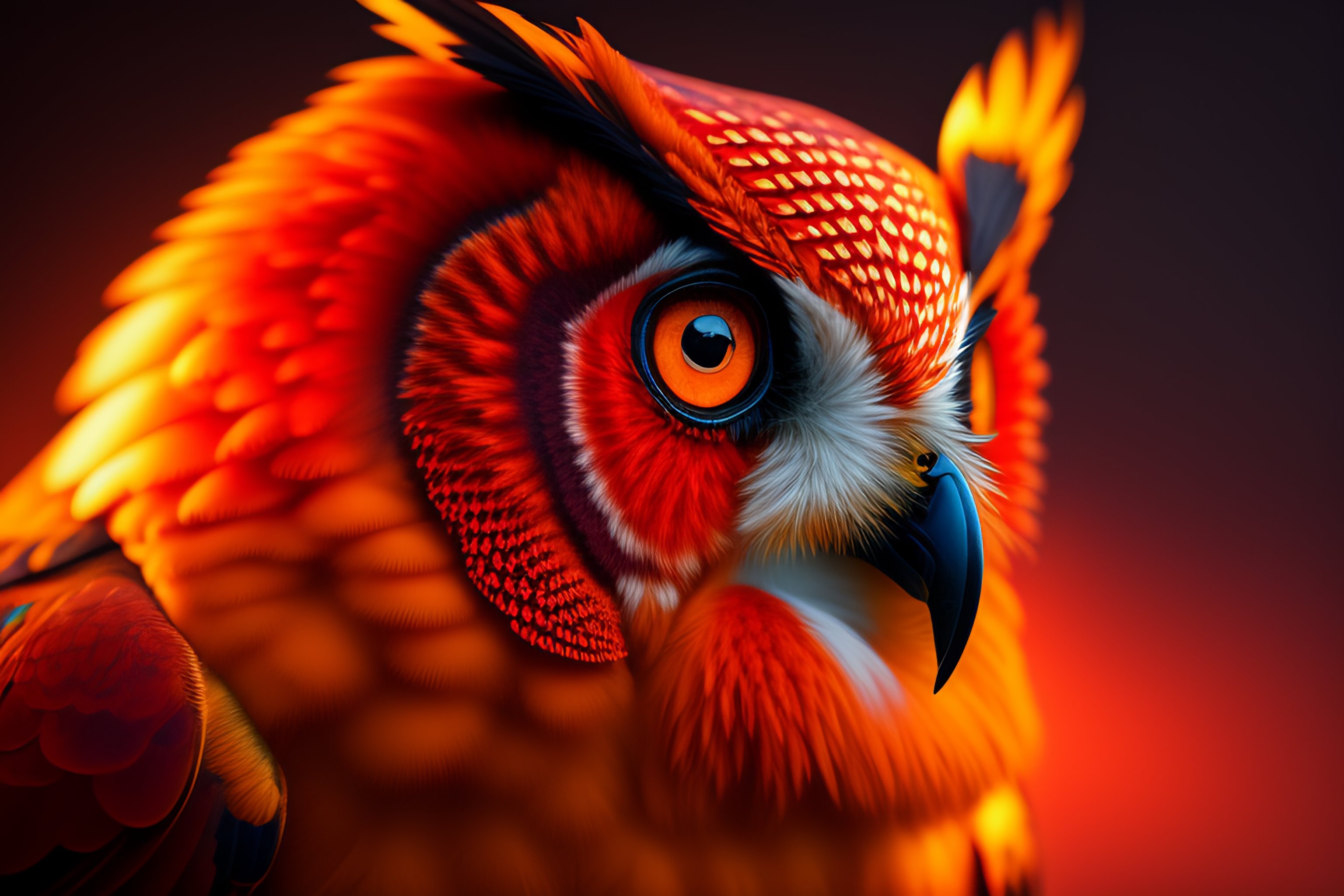Lexica - Radiant red owl, glowing amber, autumn colours, highly ...