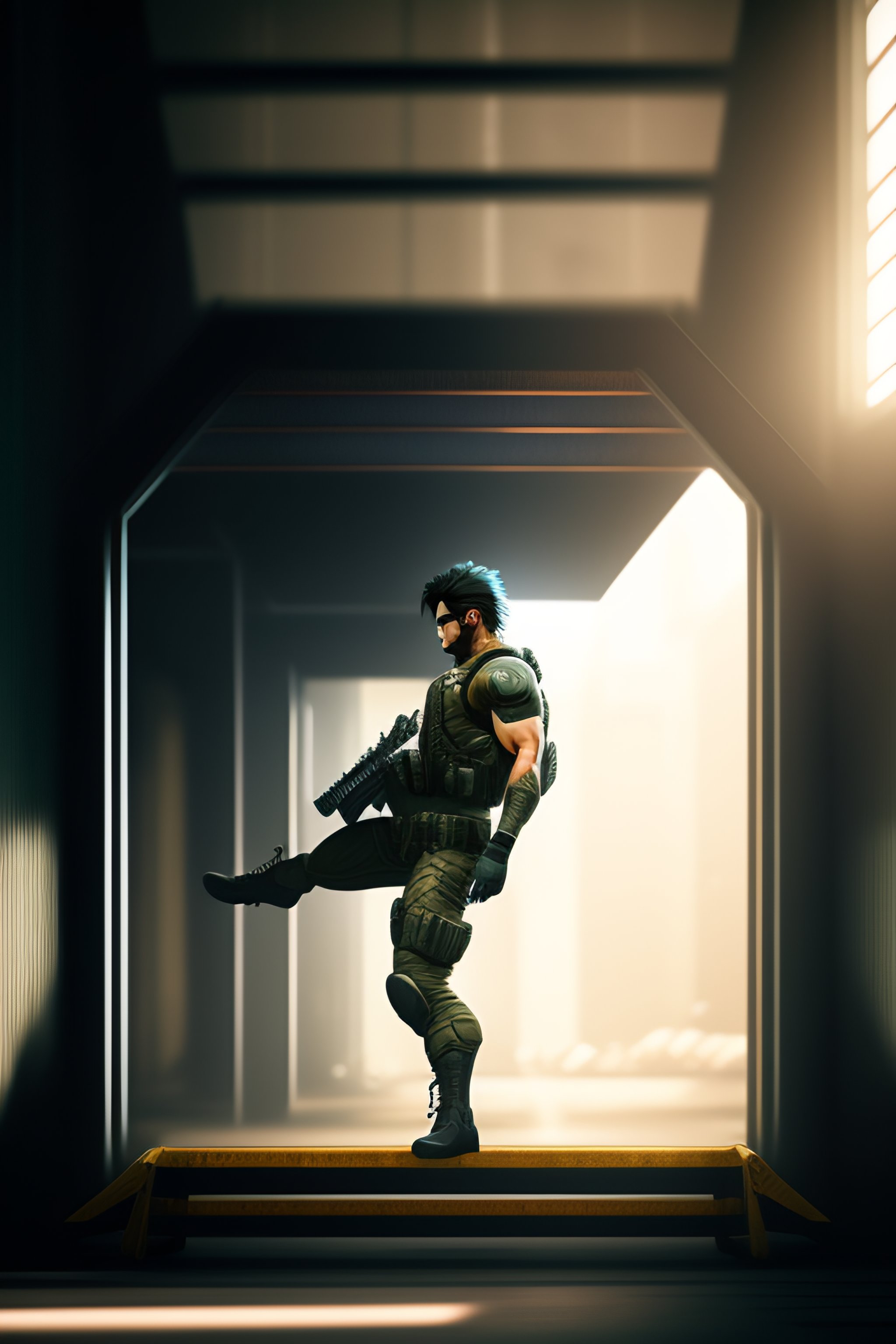 Lexica - Action shot of Solid Snake from Metal Gear doing a handstand ...