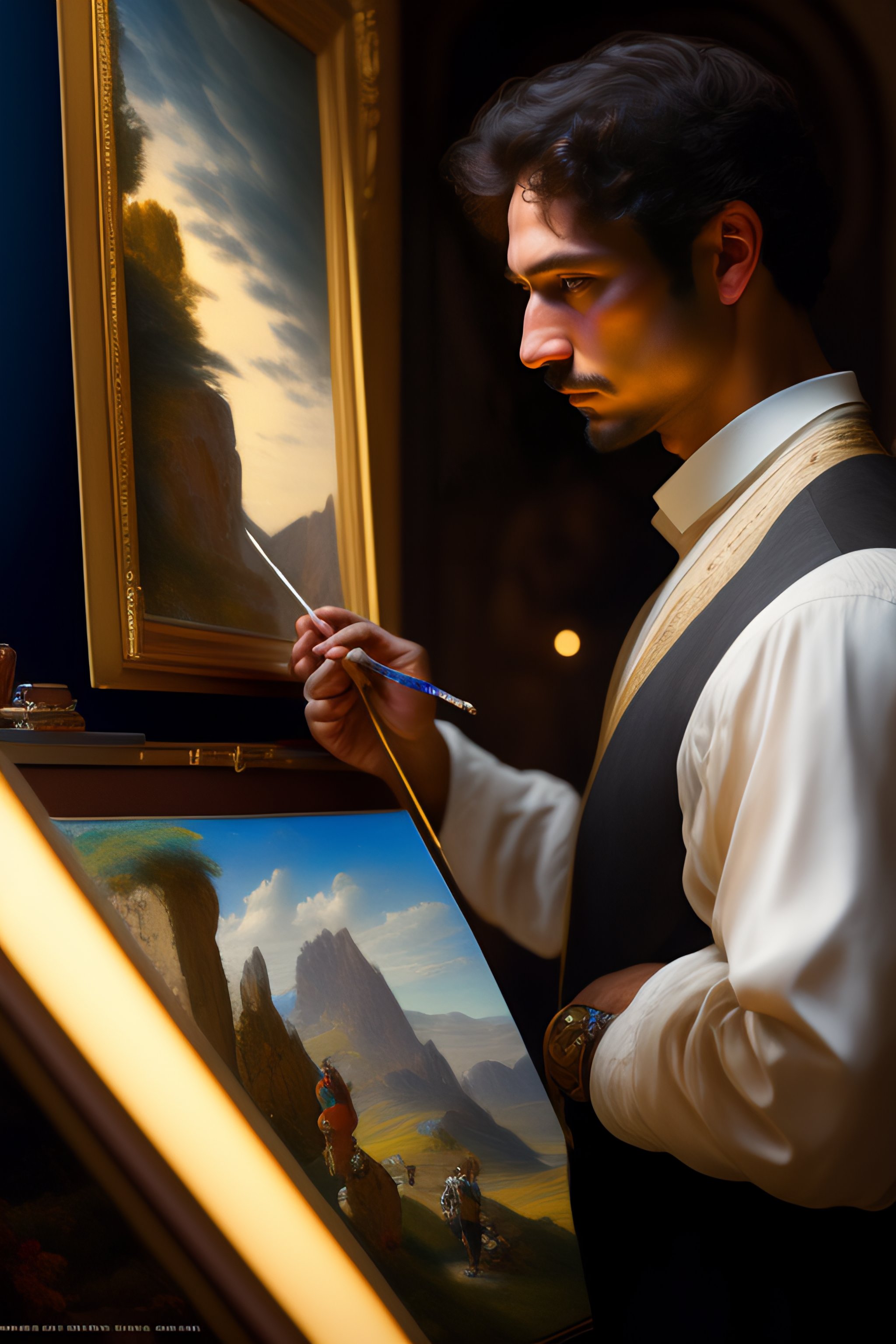 Lexica - An artist in his studio painting a collage, by edgar maxence ...