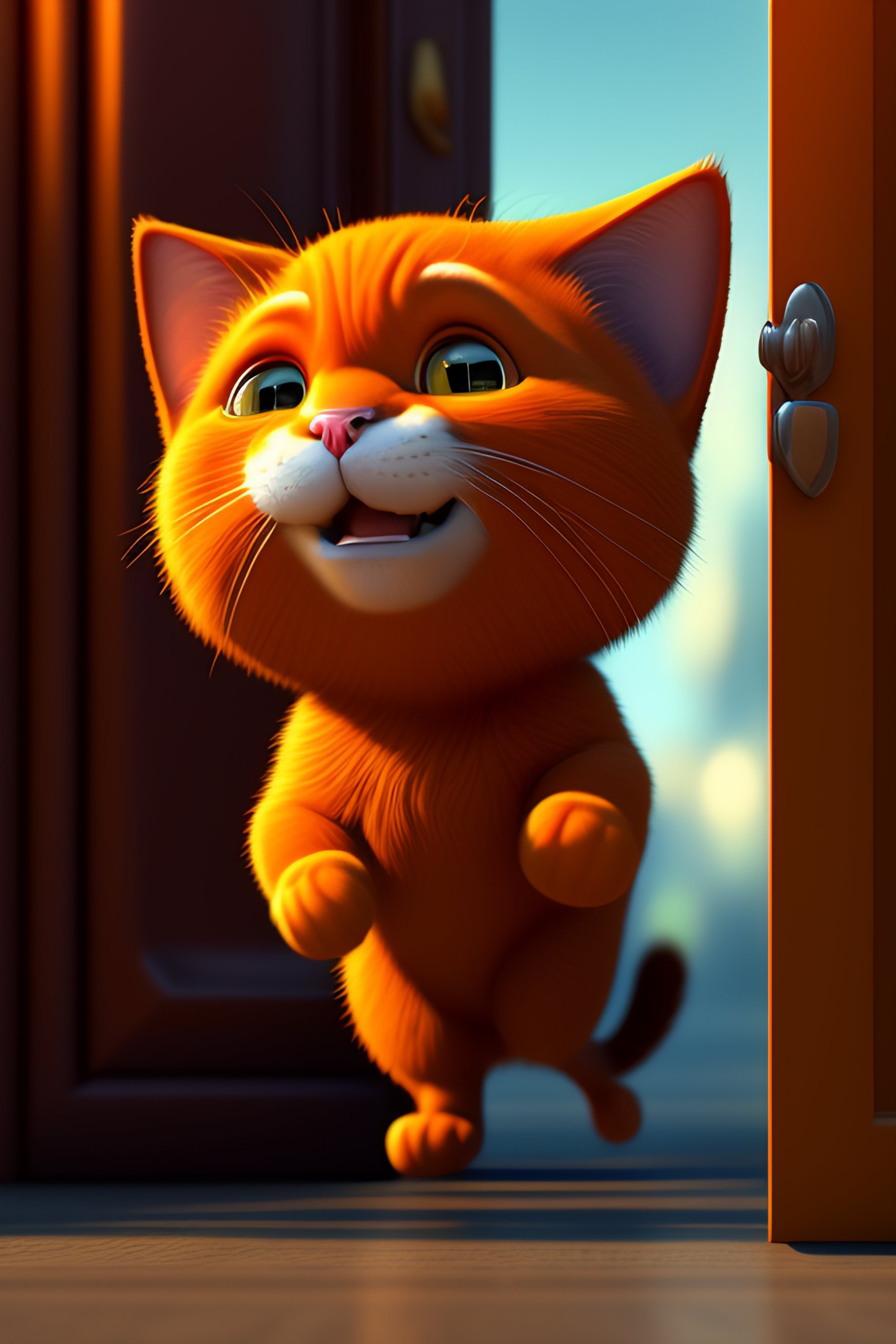 Lexica - Orang fury cat, long hai short legs, pixar style, moor cartoon ...