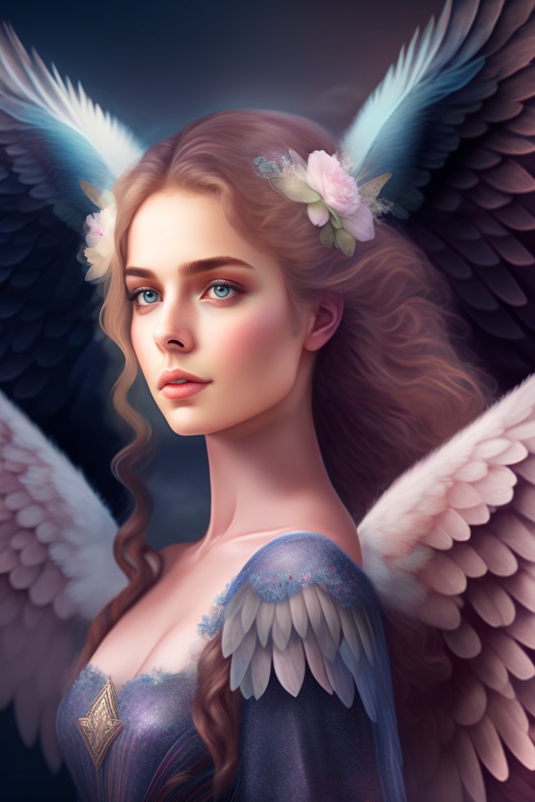 Lexica - Meta portrait of an angel with wings spread in high quality ...