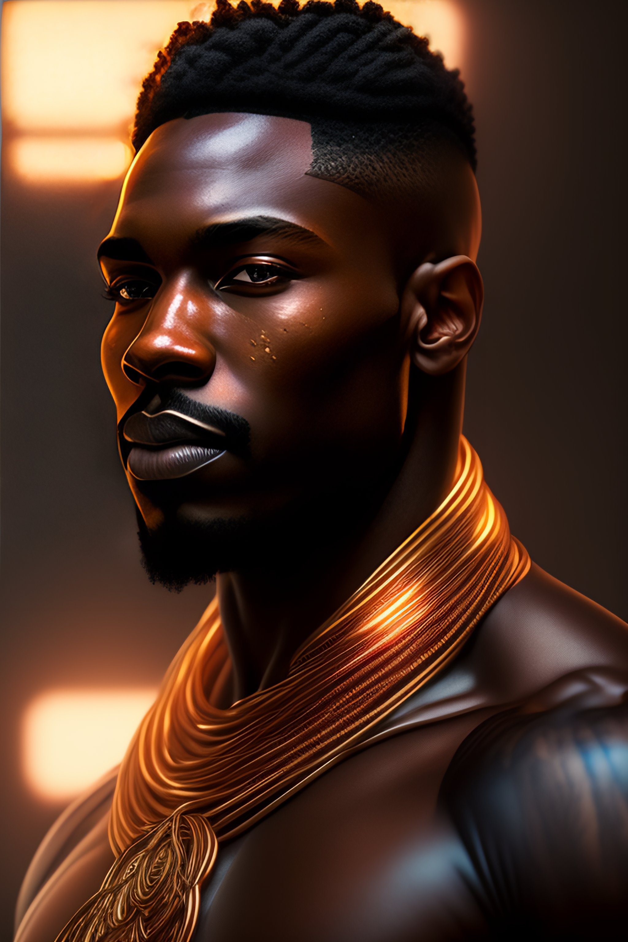 Lexica - Portrait of a dark god, melanated man, copper wires, visible ...
