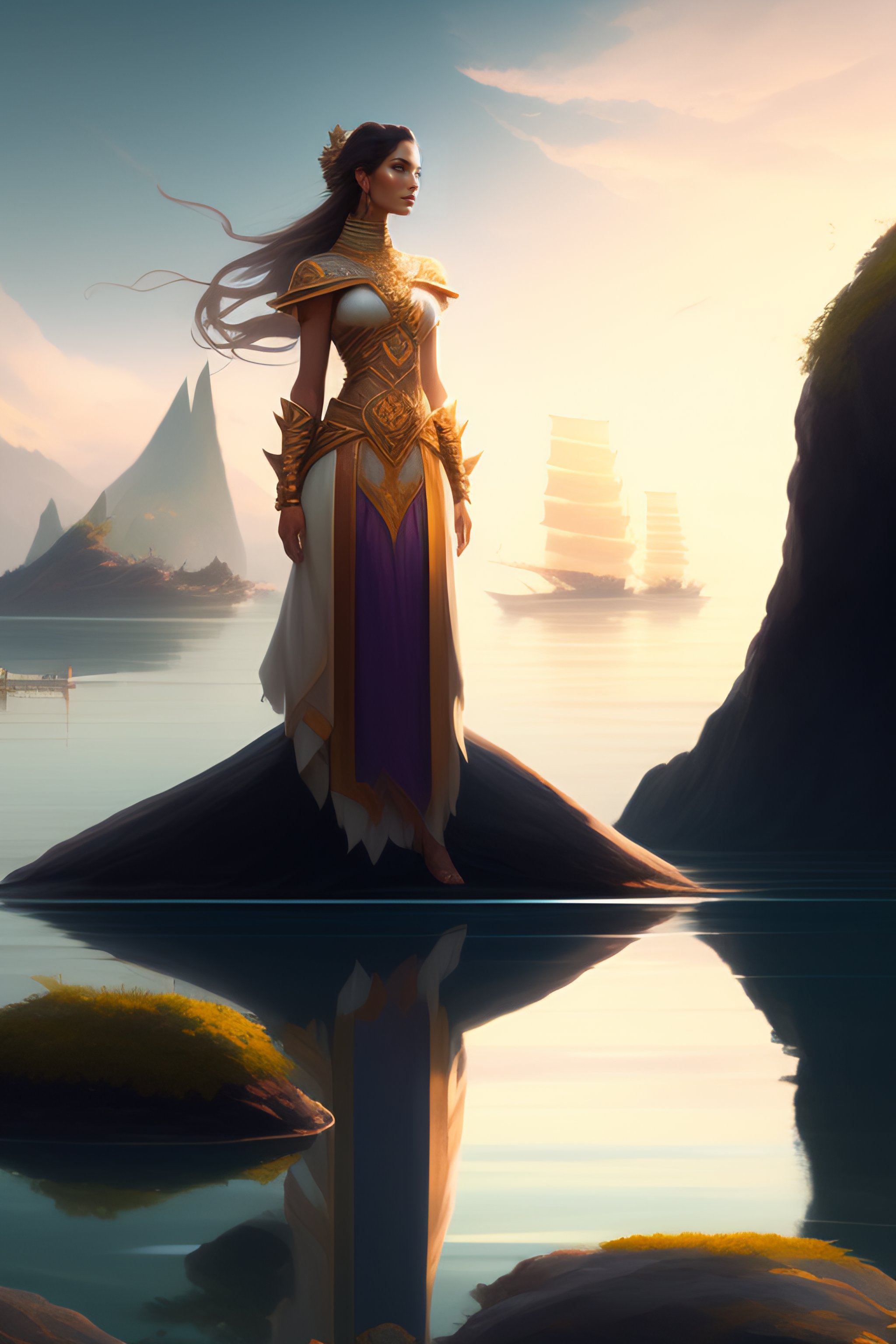 Lexica - Full body corina kopf standing on a floating island with many ...