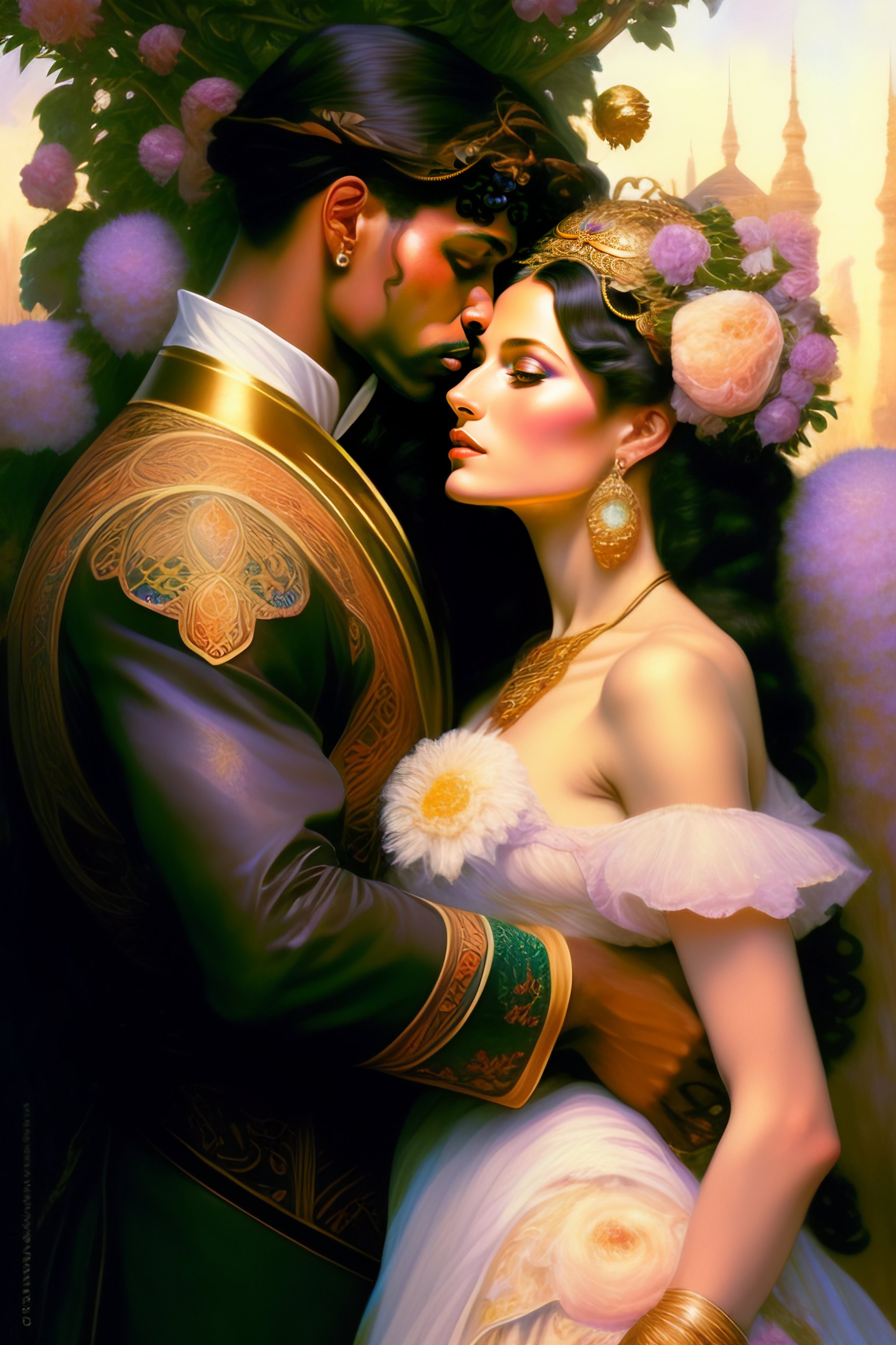 Lexica - Painting of a caucasian african couple in love, kissing and hugging, sharp details ...