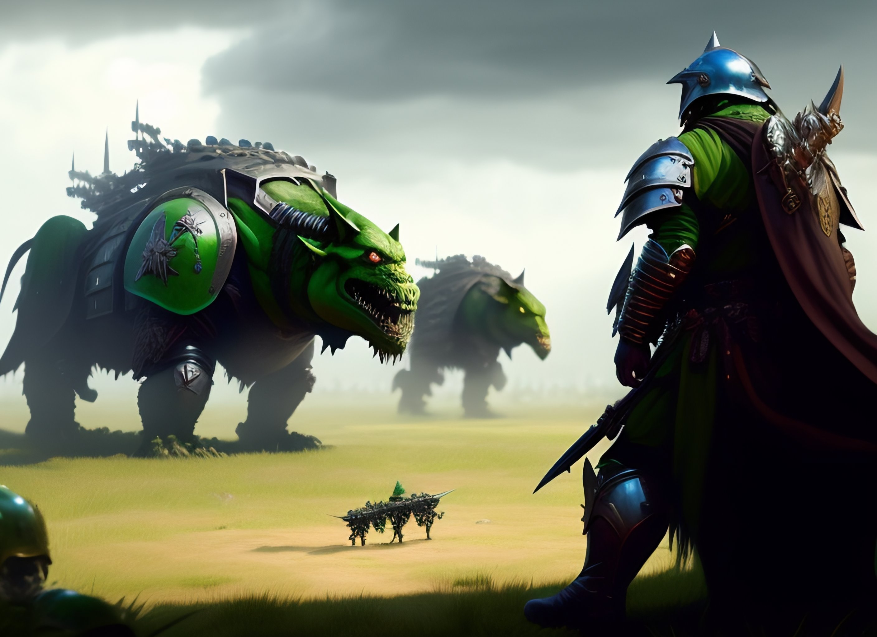 Lexica - Army of violent armored orks figthing in green field,medieval ...