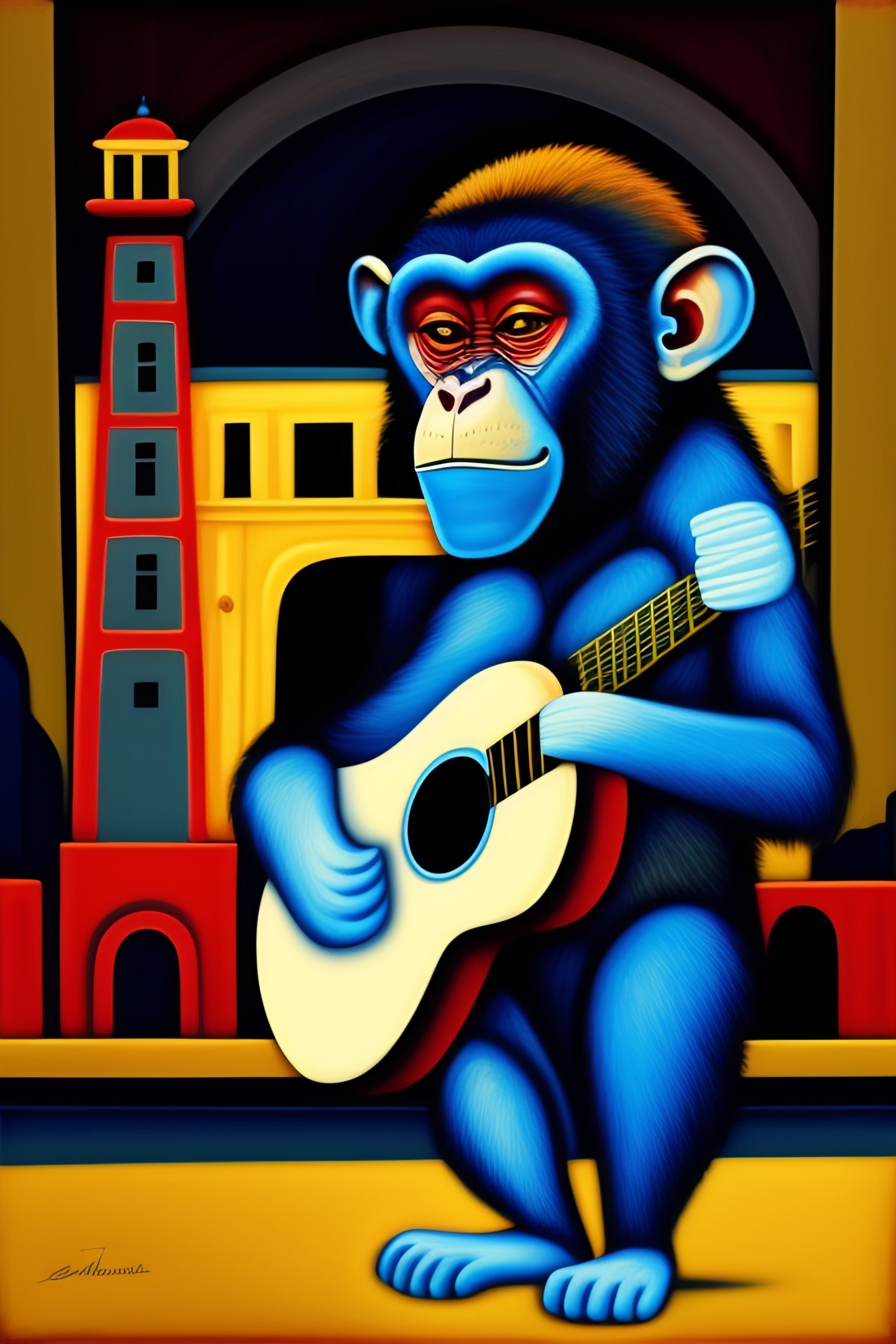 Lexica - An image of a monkey playing a guitar in front of the white ...