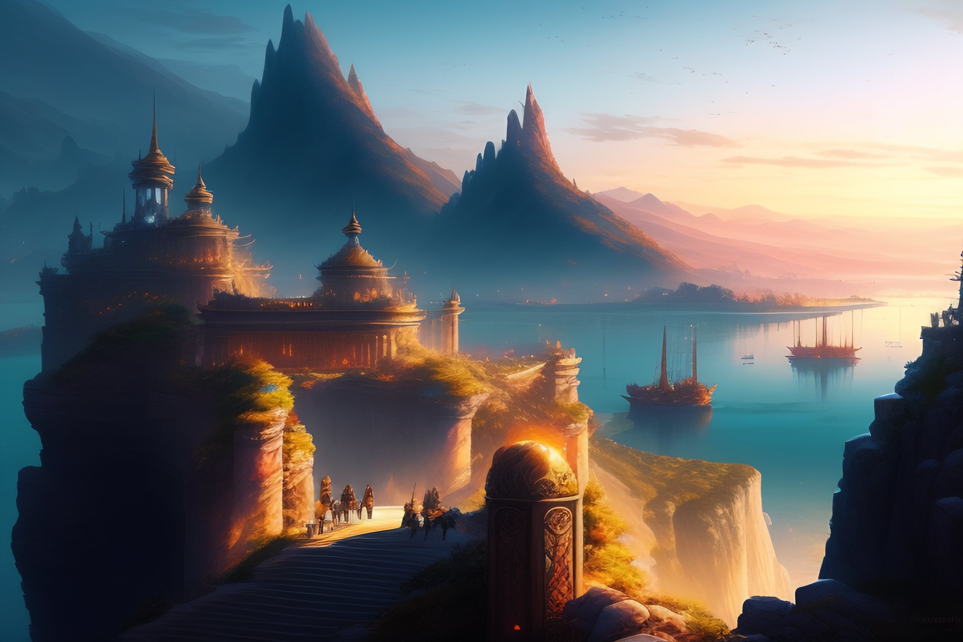 Lexica - Epic view, wide angle, elegant fantasy capital city ...