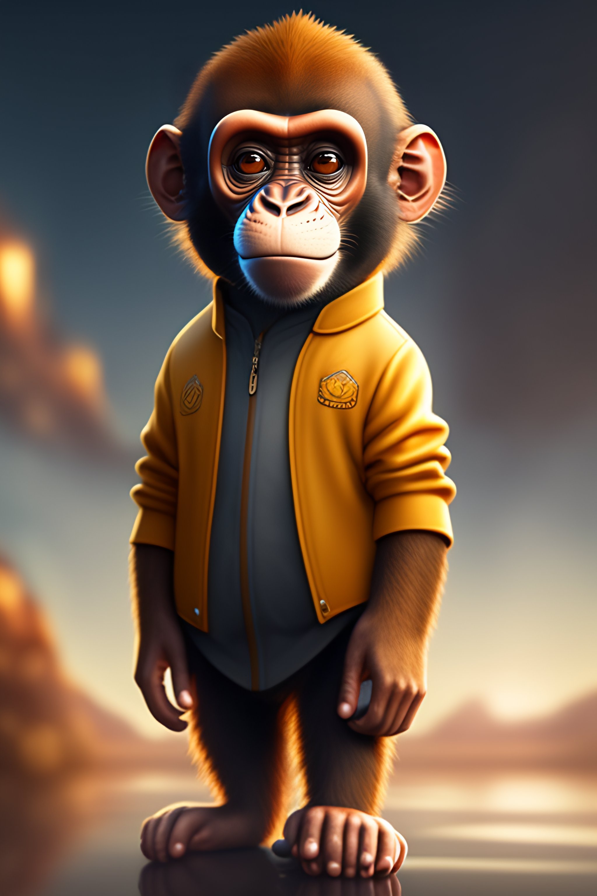 Lexica - Cartoon monkey 3rd with human clothes