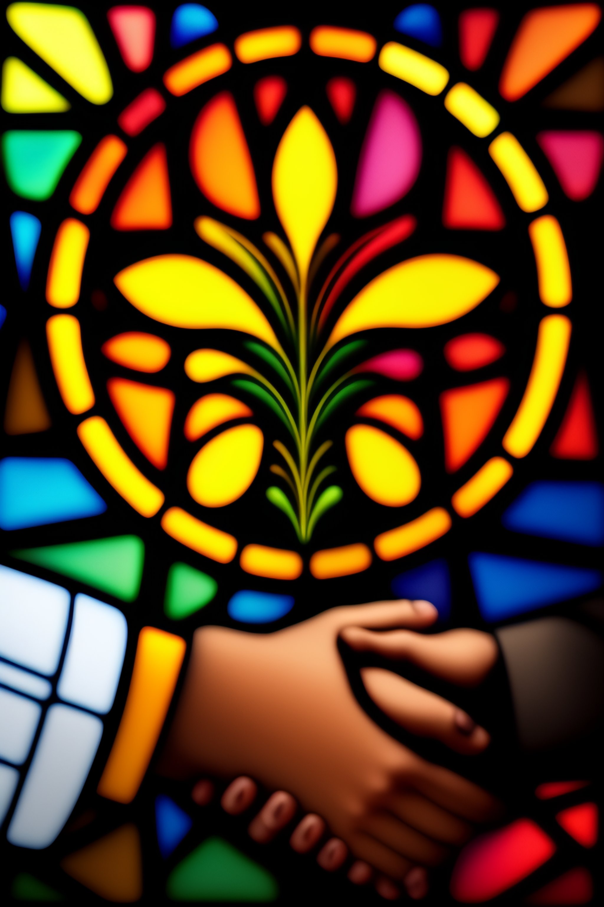 Lexica - Stained glass, a hand shaking another hand, union, solidarity ...