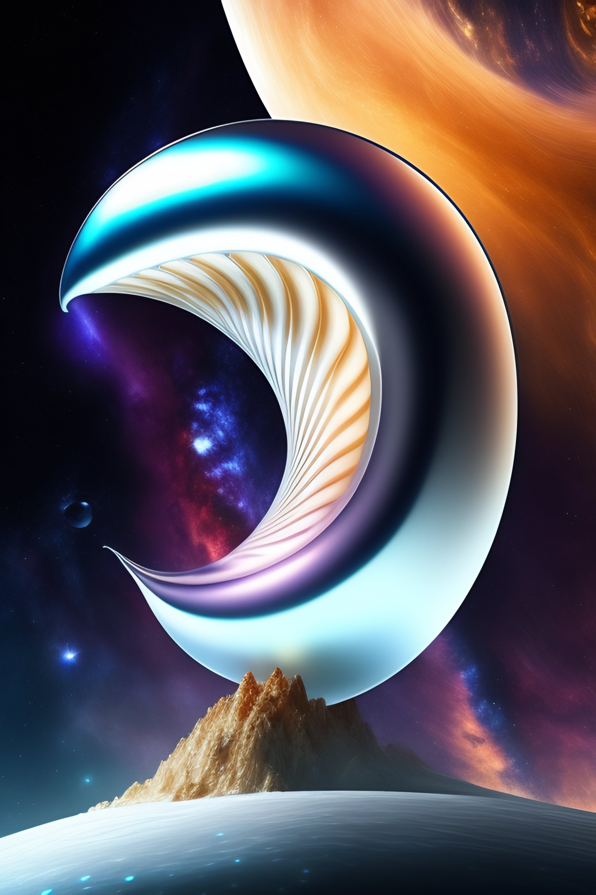 Lexica - Silver nautilus sea shell is a spaceship, it is flying, realistic