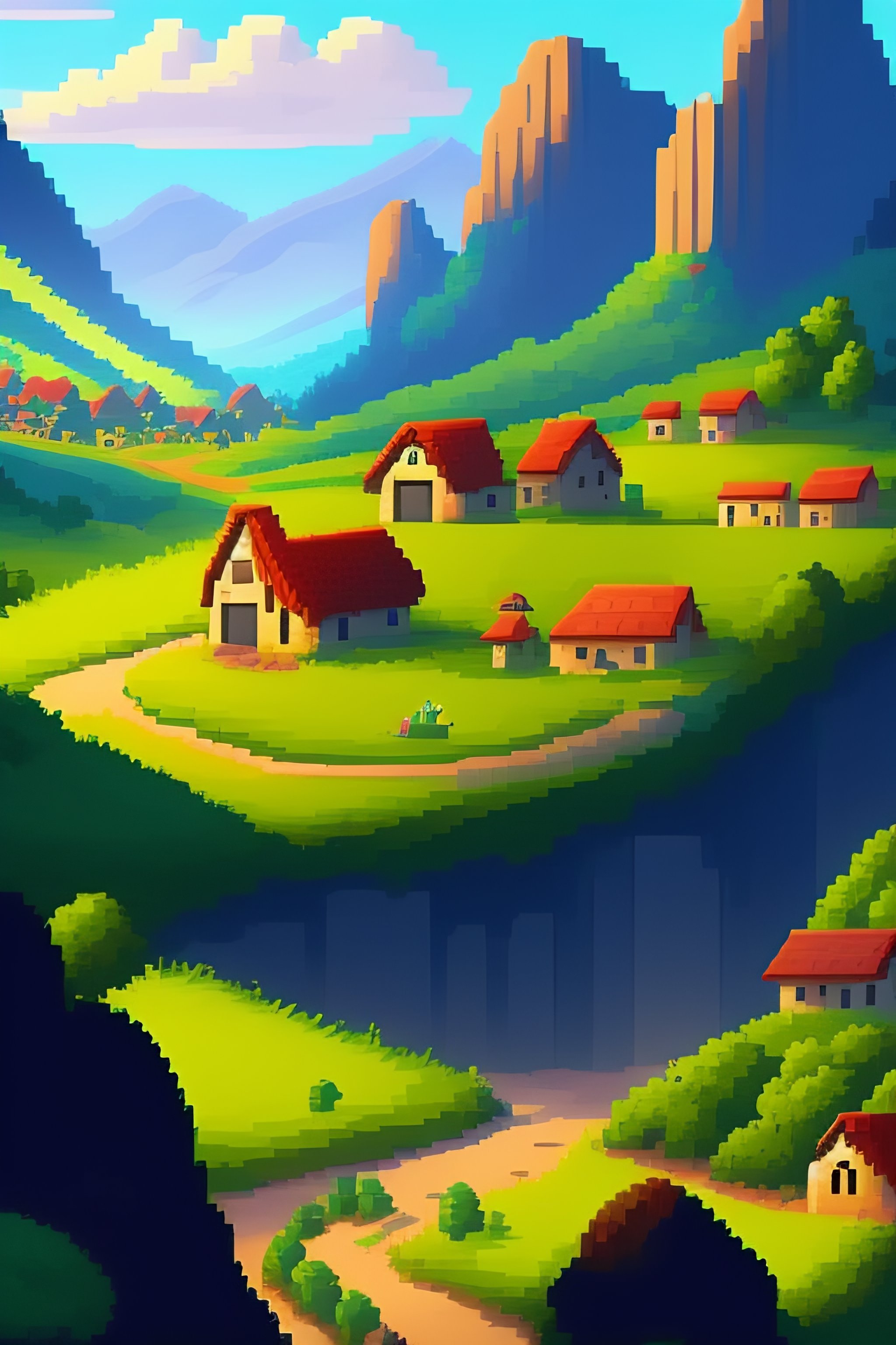 Lexica - A small village in a valley, villagers busy farming, a dragon ...
