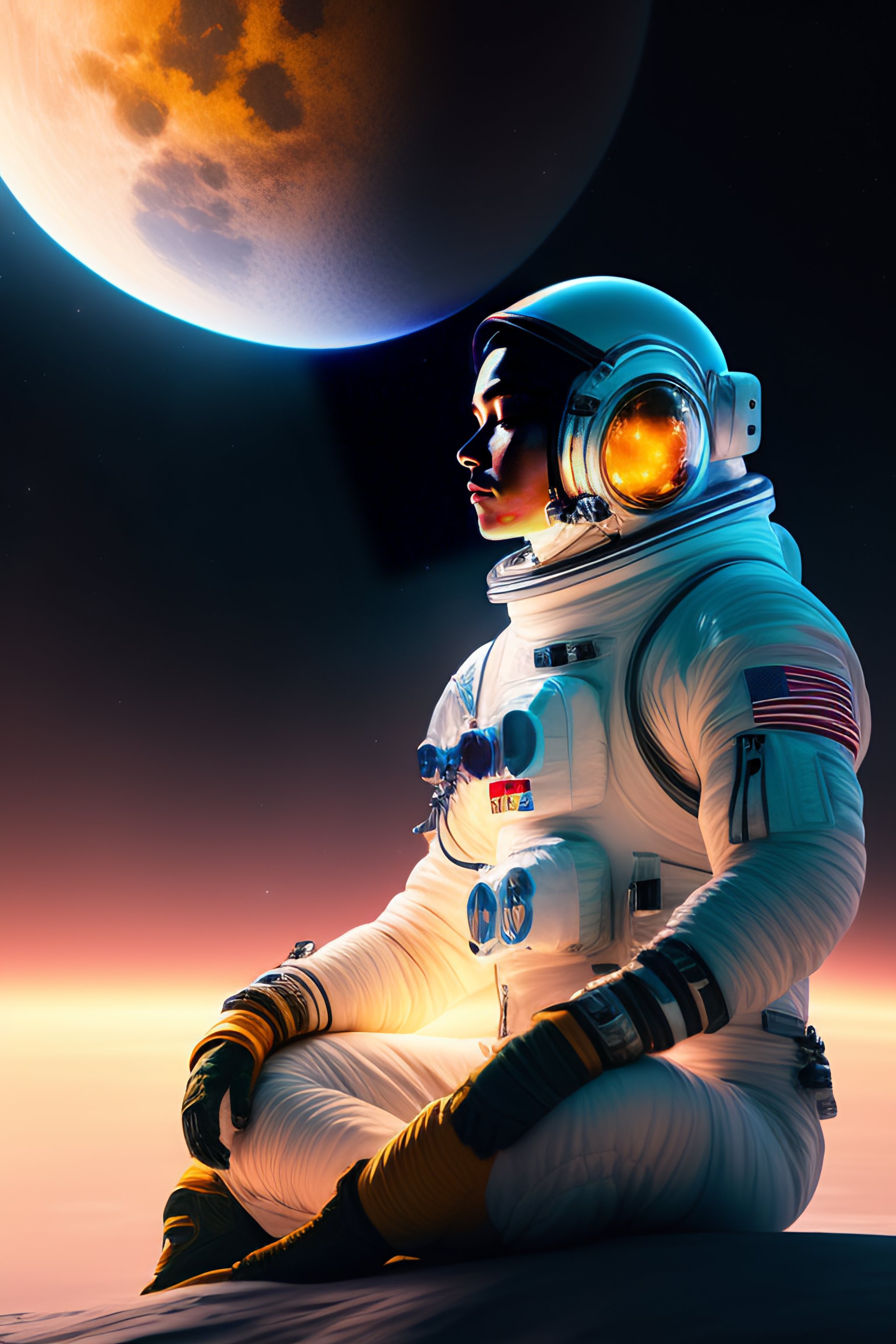 Lexica - Portrait of a male astronaut with closed eyes sitting in the ...