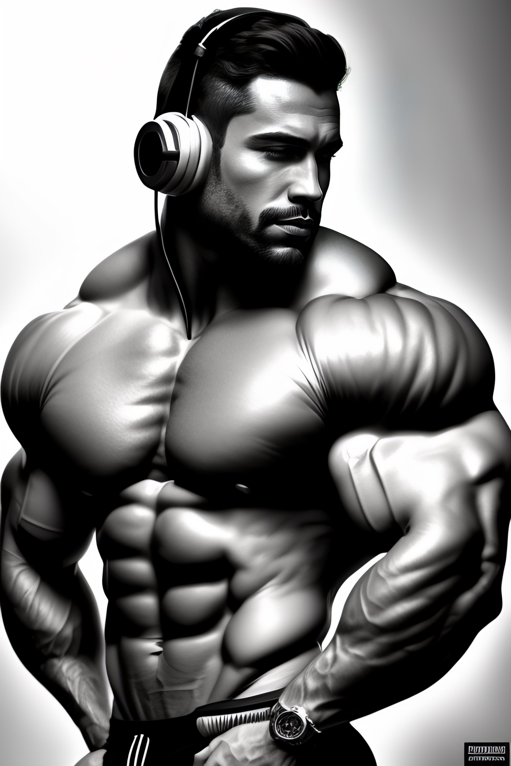 Lexica - Handsome muscle man with headphones drawing whole voby