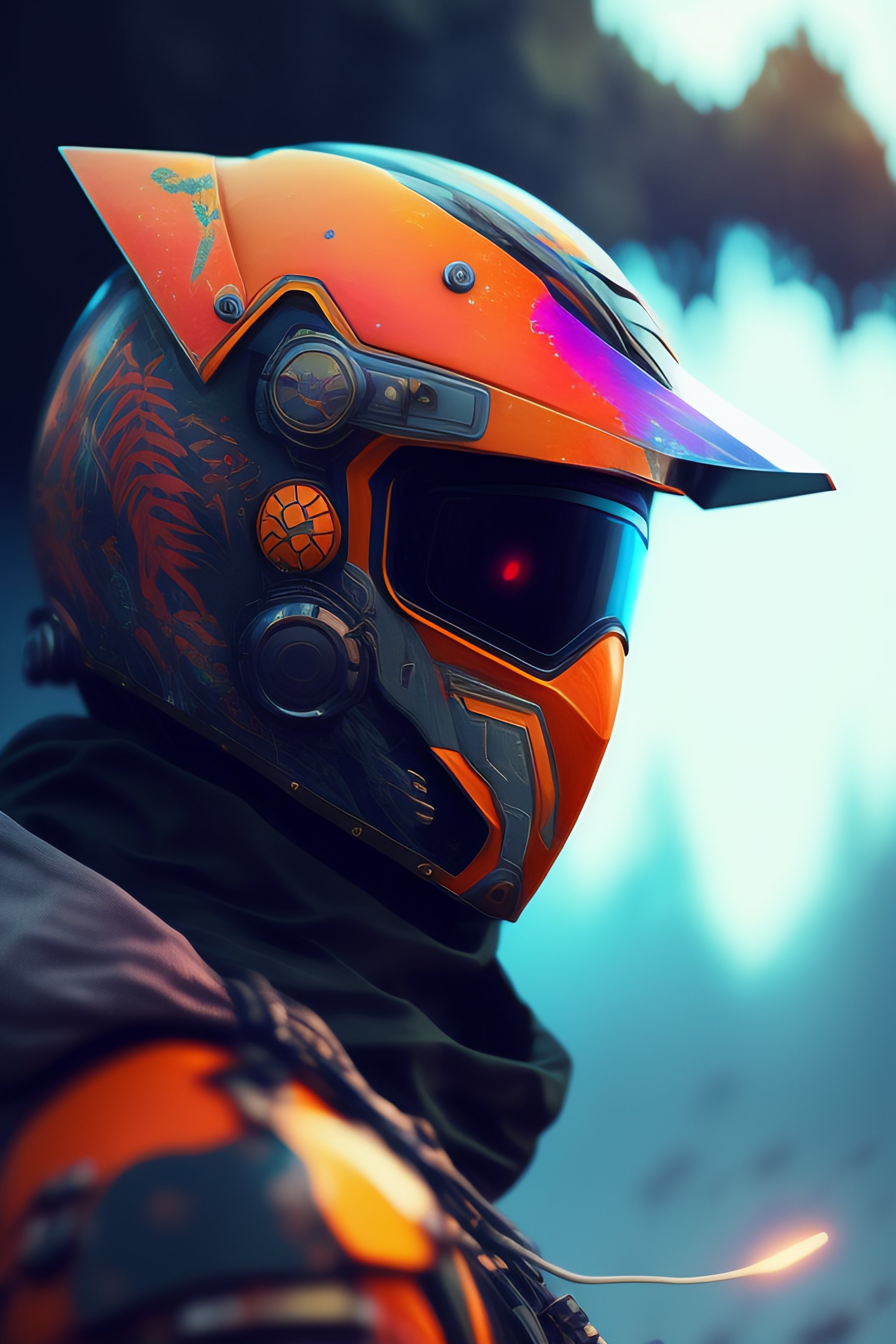 Lexica - A colorful photo of a robot ninja mask helmet borderland, by ...
