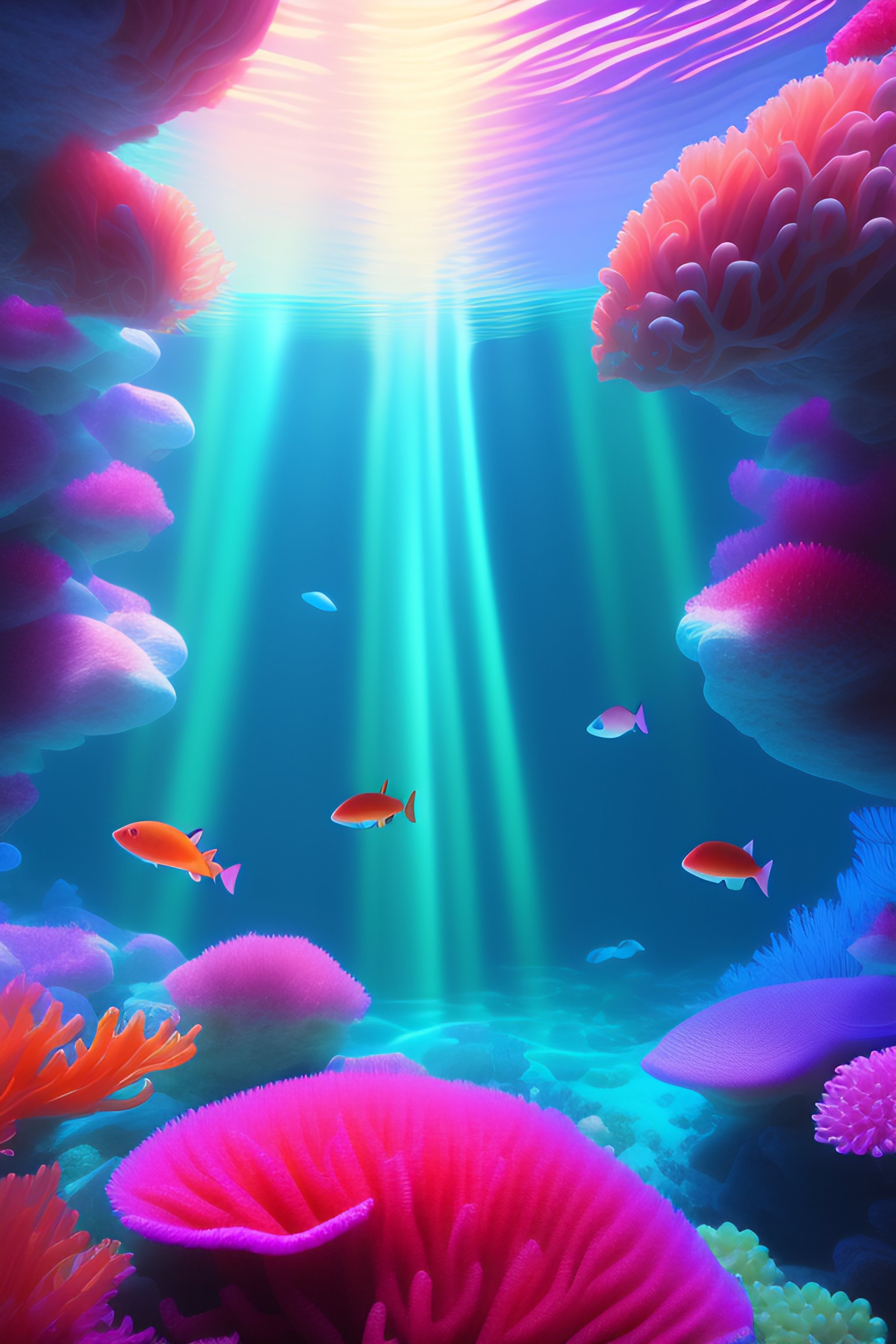 Lexica - Underwater neon coral reef landscape magical realism painting ...