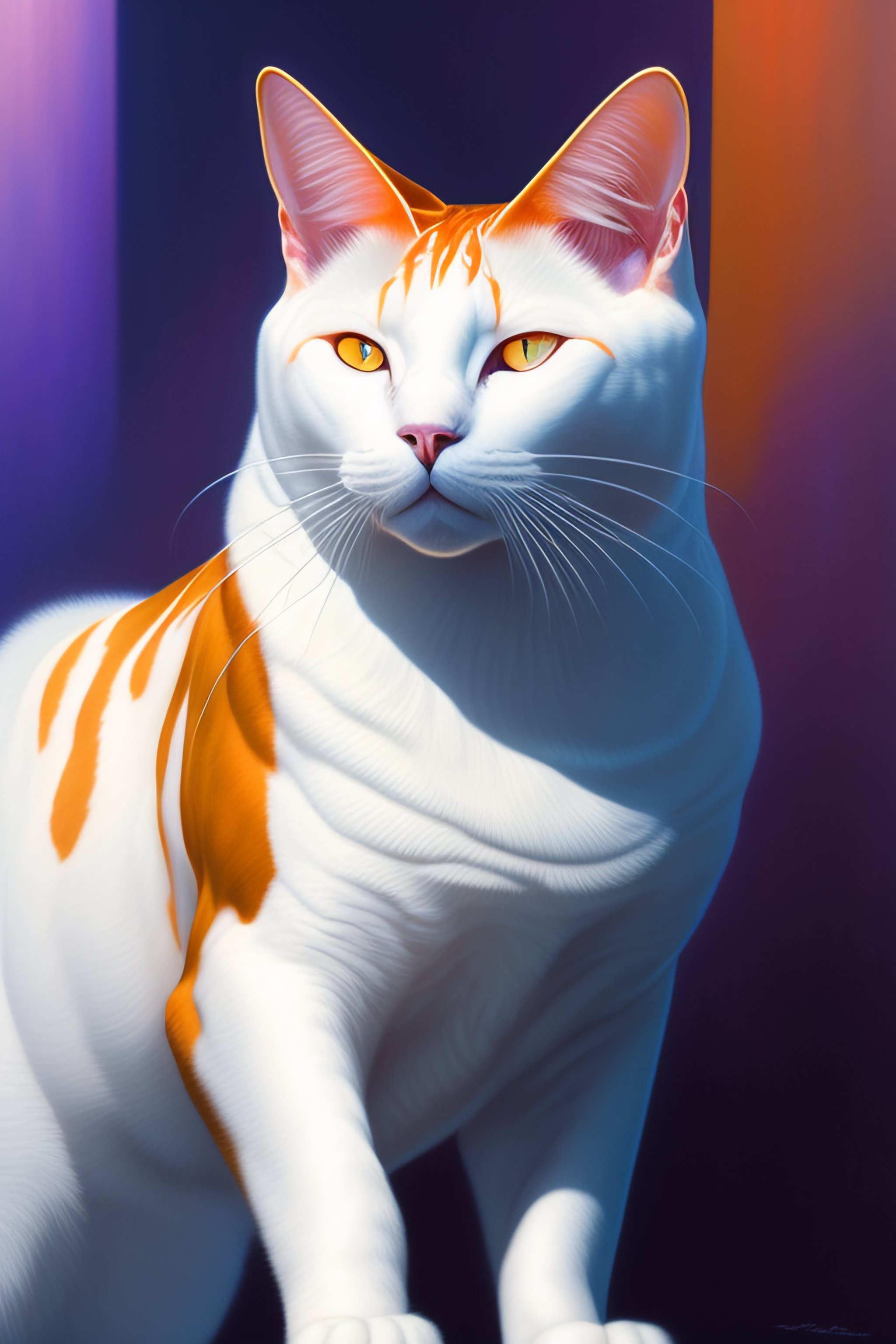 Lexica - Solid, thick, super muscular white cat portrait, translucent ...