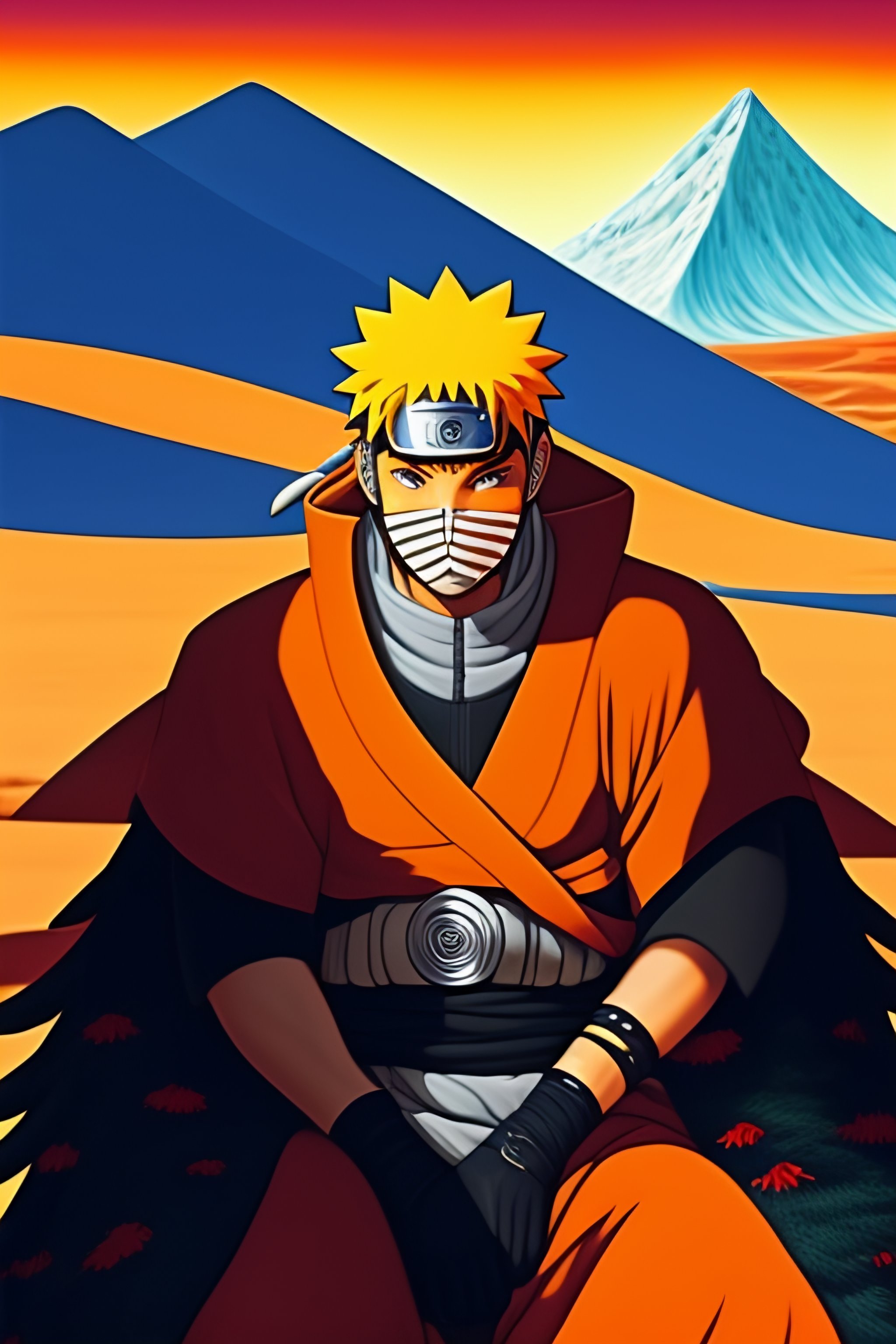 Lexica - Portrait of Naruto mediting on a mountain with a giant kyuubi ...