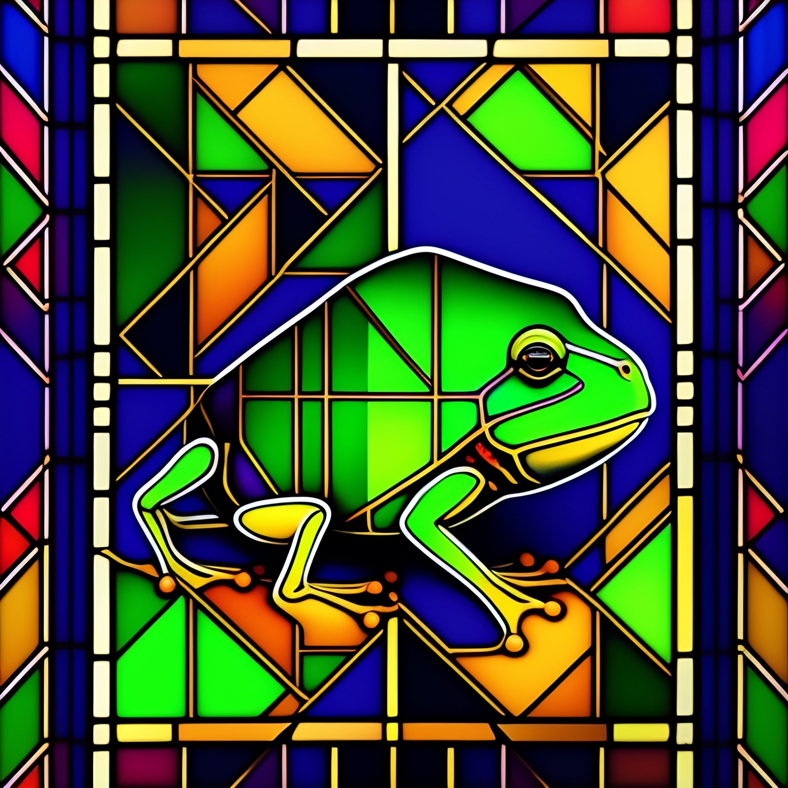 Lexica - Stained glass frog, geometric lines, wallpaper symmetrical