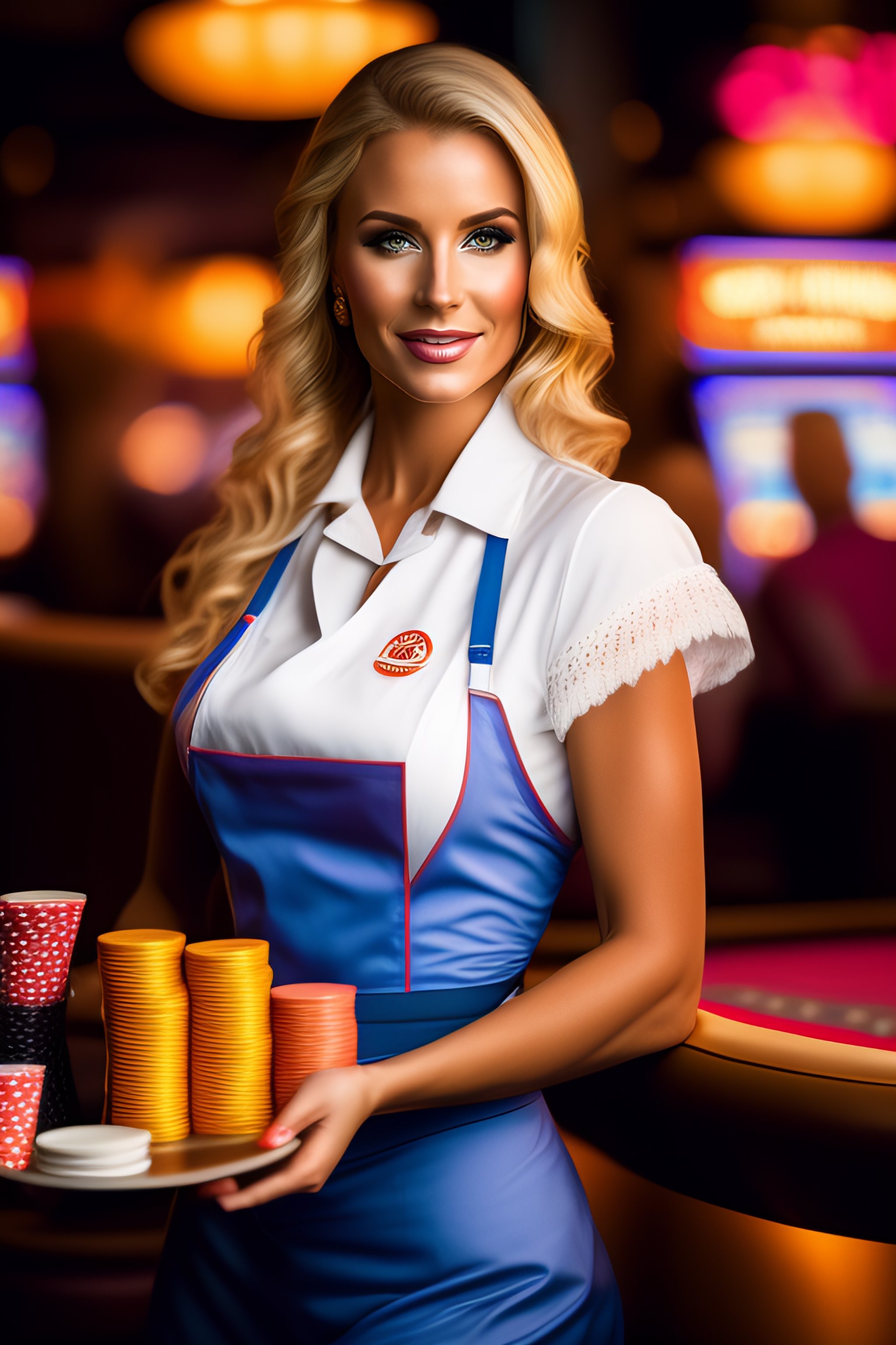 Lexica - Portrait of a blonde female dancer working as a waitress in a ...