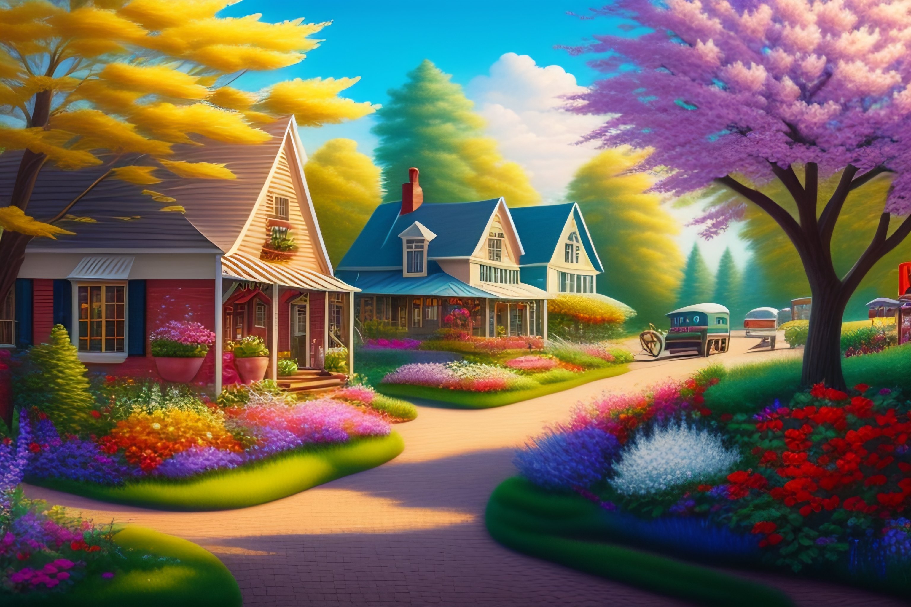 Lexica - Town in spring, by charles wysocki, detailed, 8k, flowers, colors
