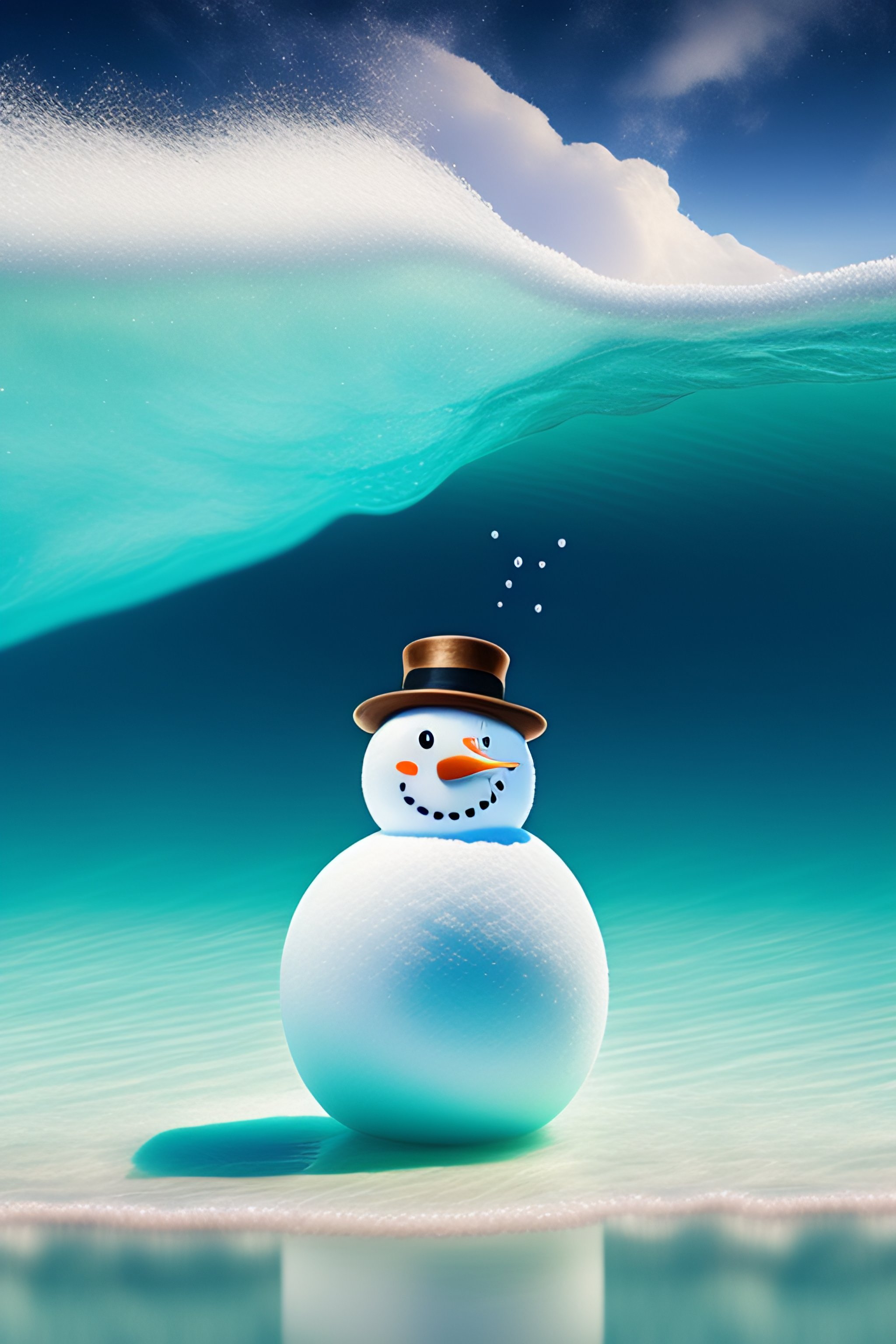 Lexica - Snowman lost in a cribean island, picaso stile