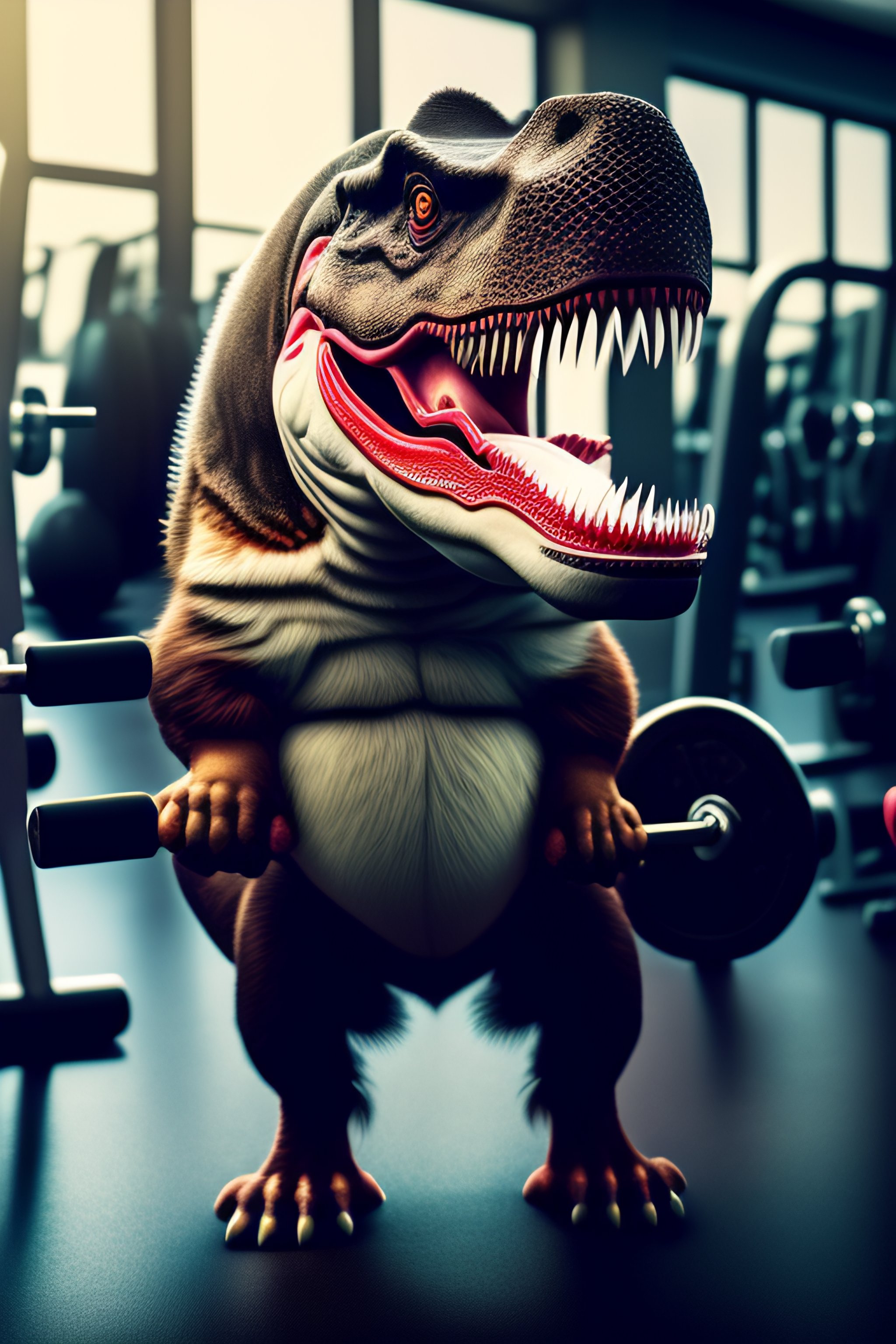 Lexica - Tyrannosaurus at the gym working out it's a little arms