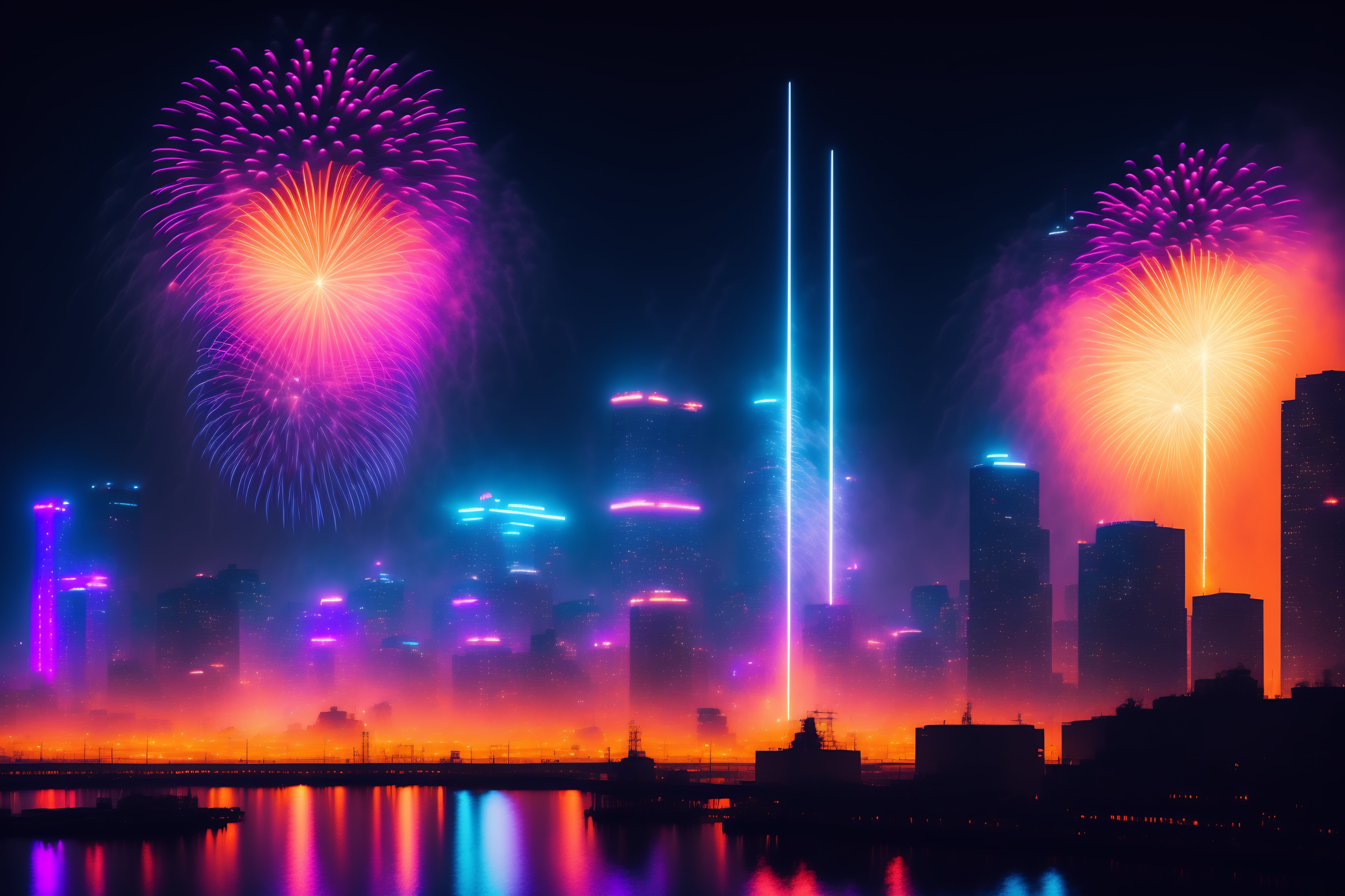 Lexica - Fireworks above a cyberpunk city