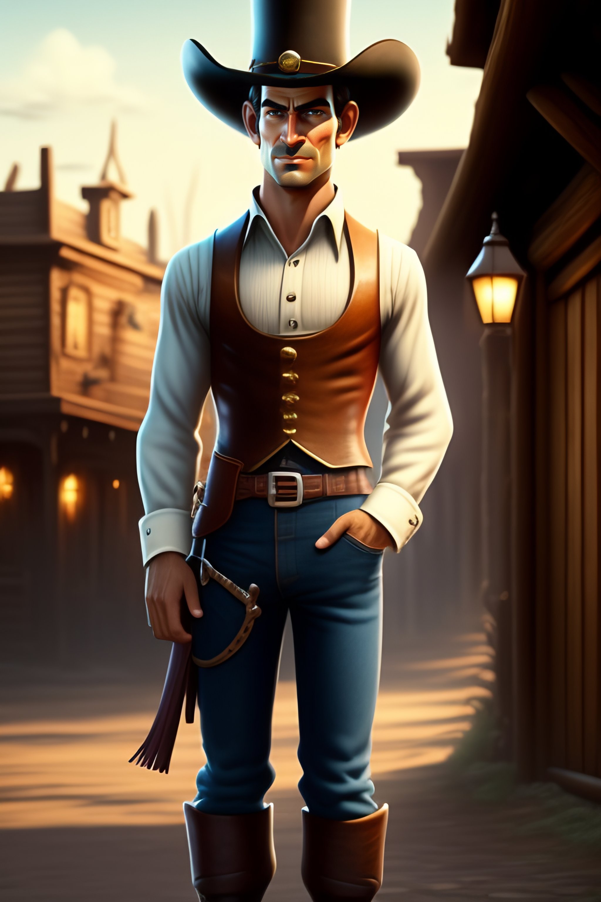 Lexica - CARTOON CAWBOY MAN IN FRONT OFF A SALOON