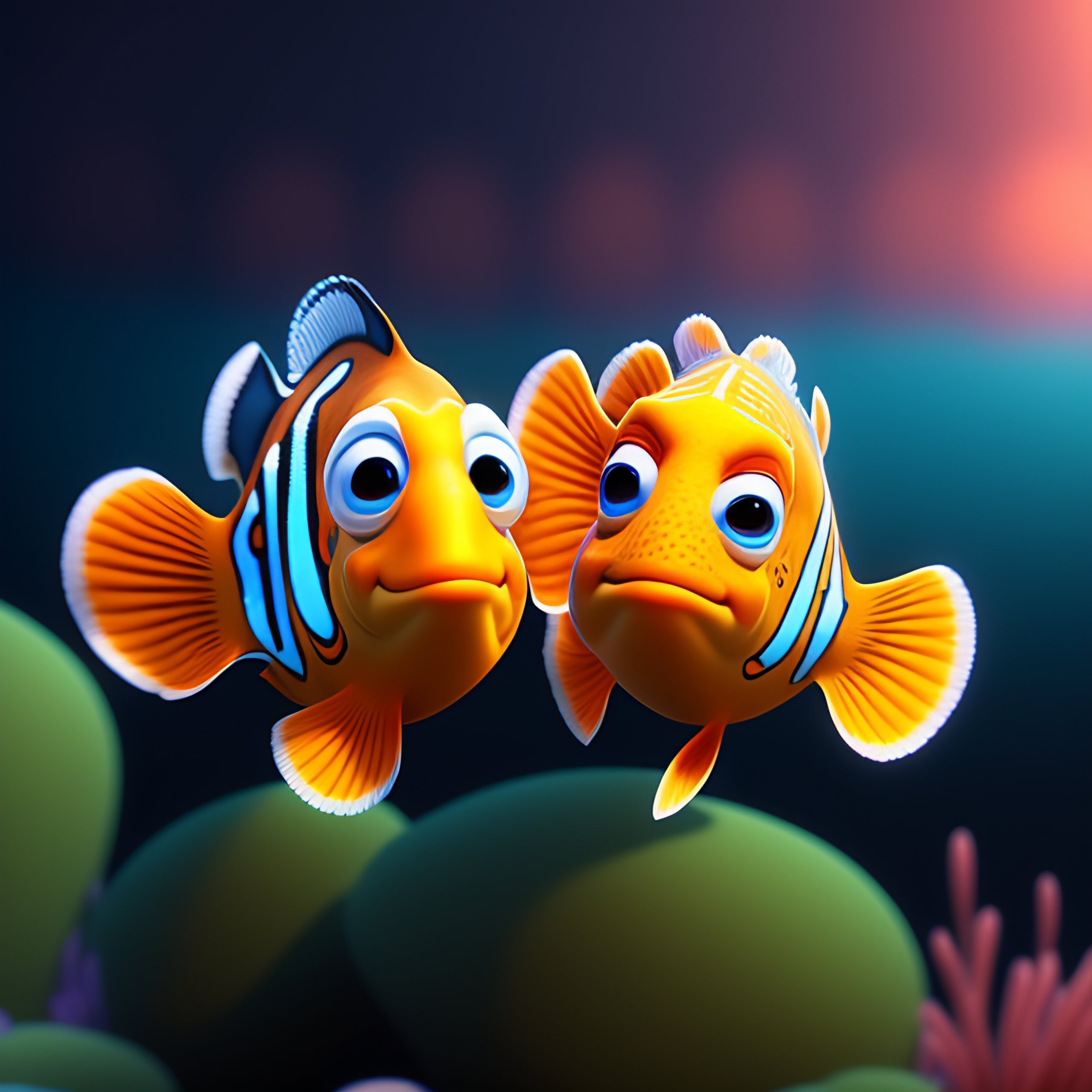 Lexica - Nemo and dory cartoon character in love, old Disney style in ...