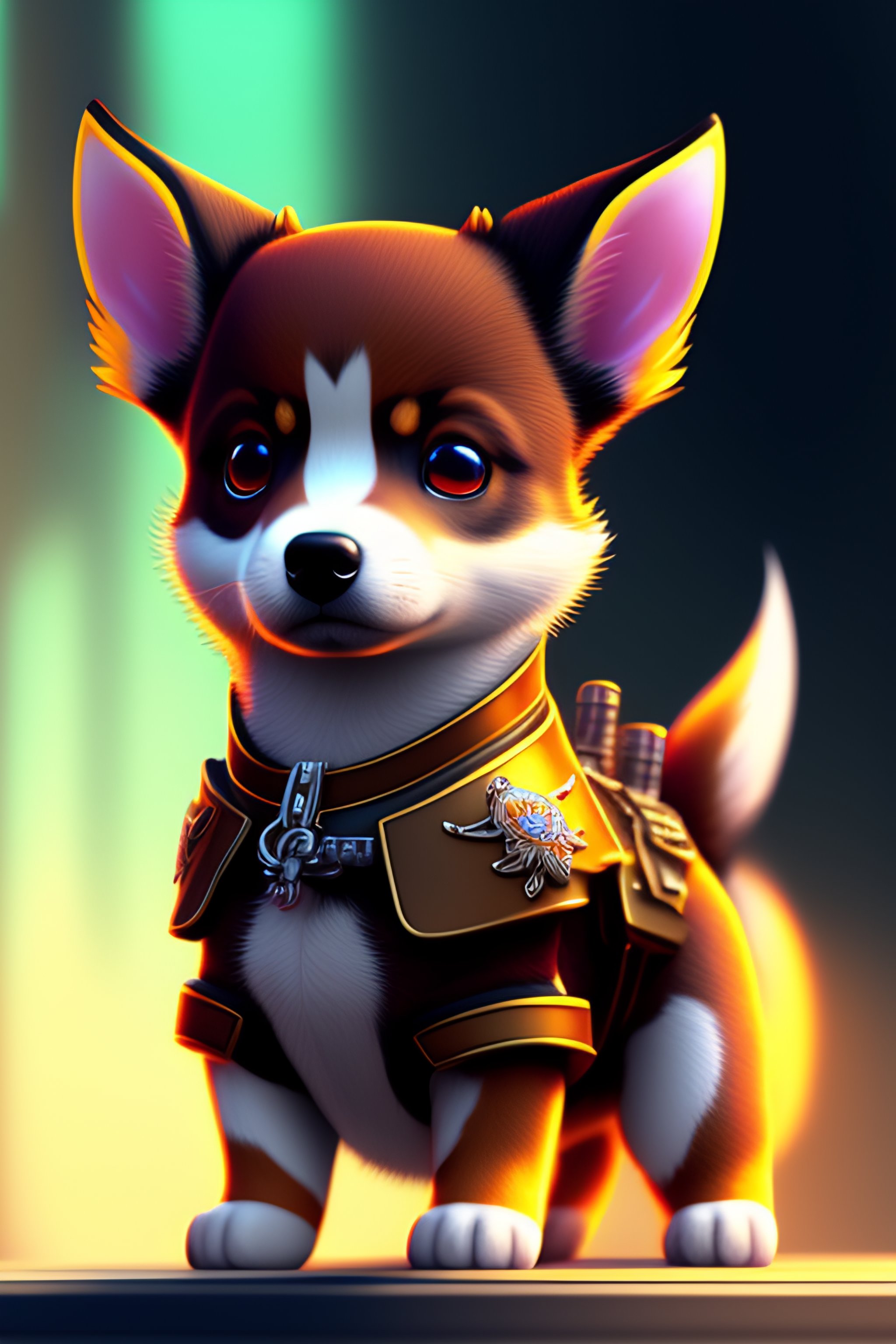 Lexica - Pocket cute warrior dog with swort, cyberpunk, kwaii, anime, manga