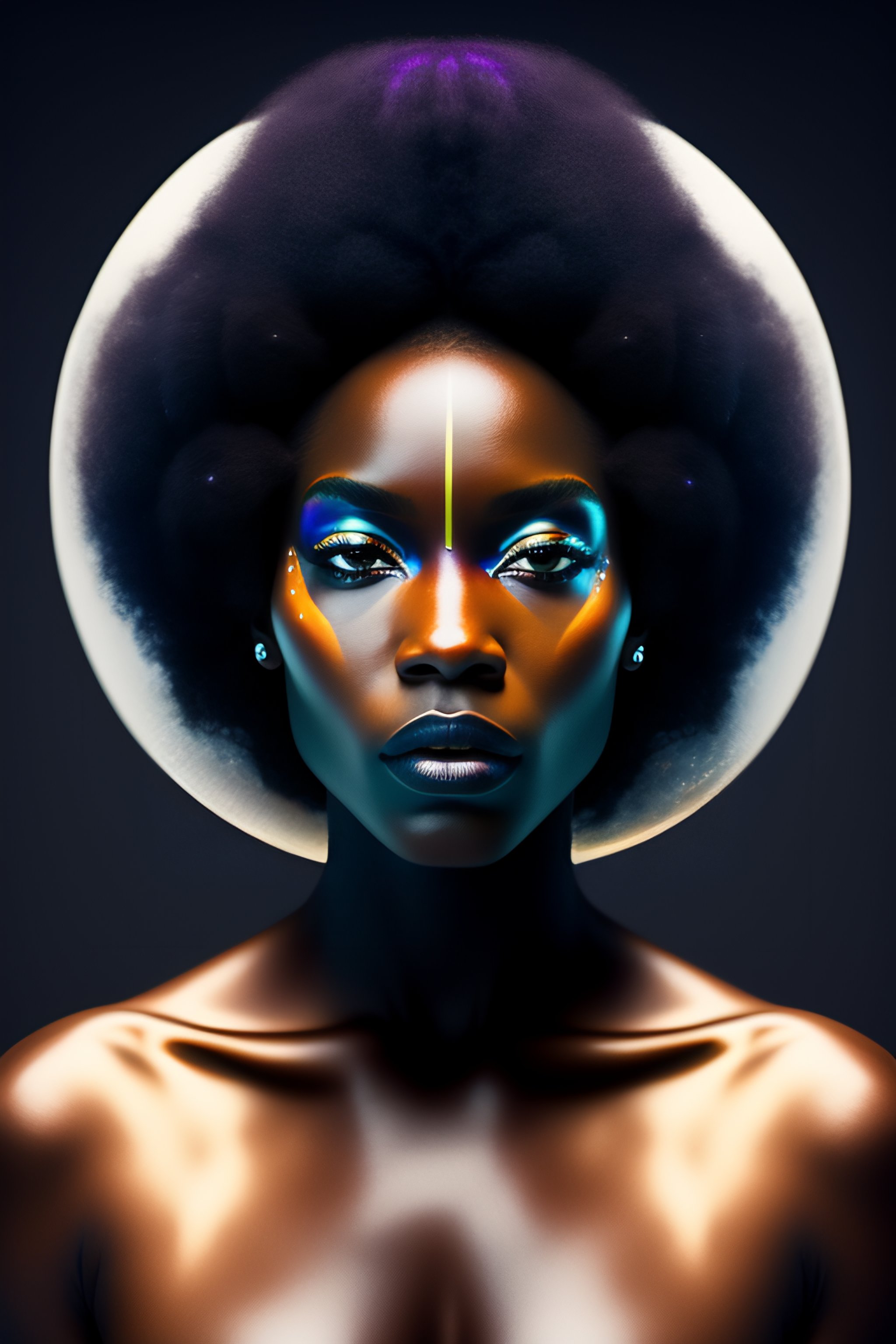 Lexica - Alien godess queen, afro, white skin, plava laguna black eyes ...