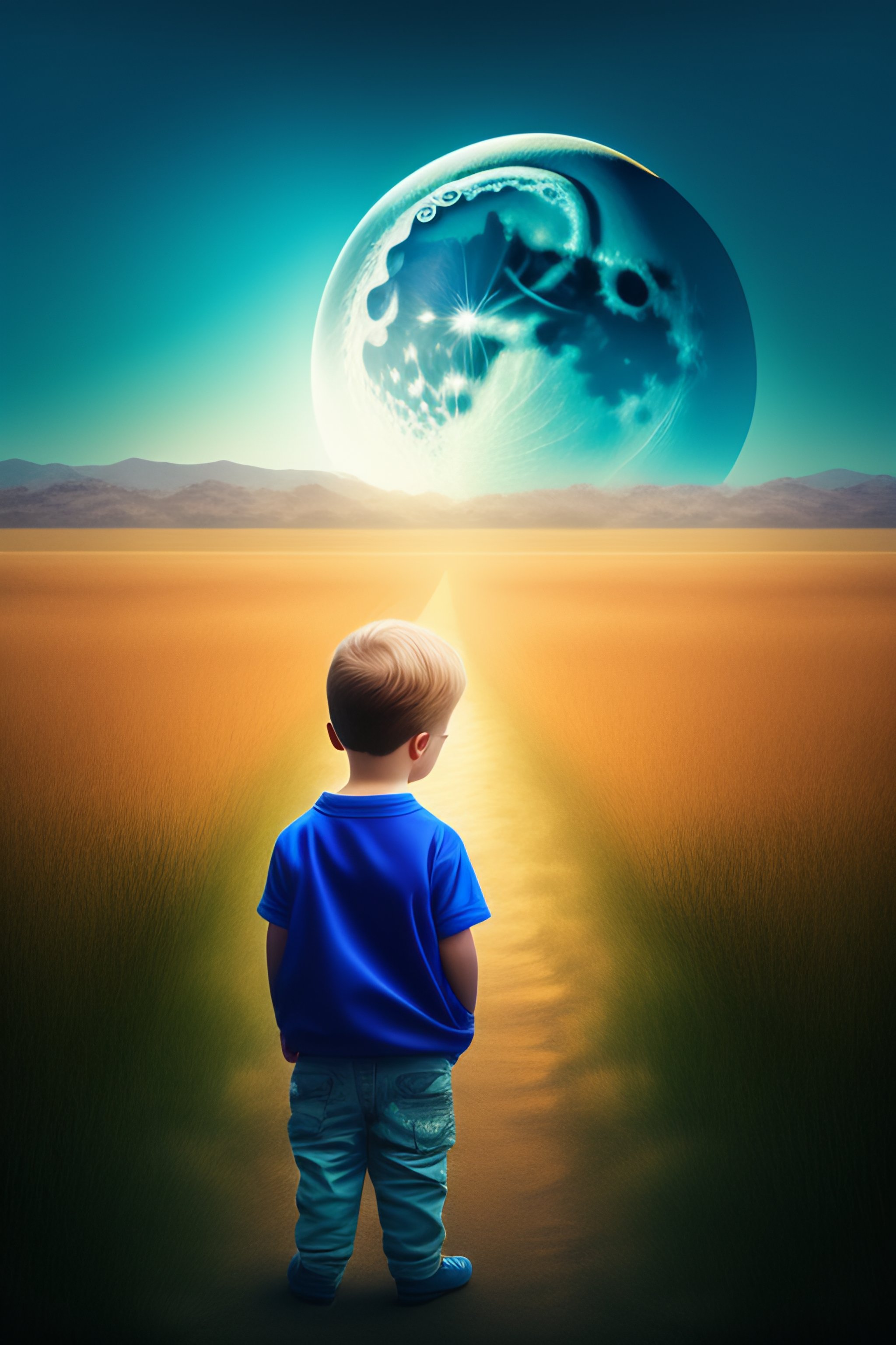 Lexica - Kid look at moon and thinking