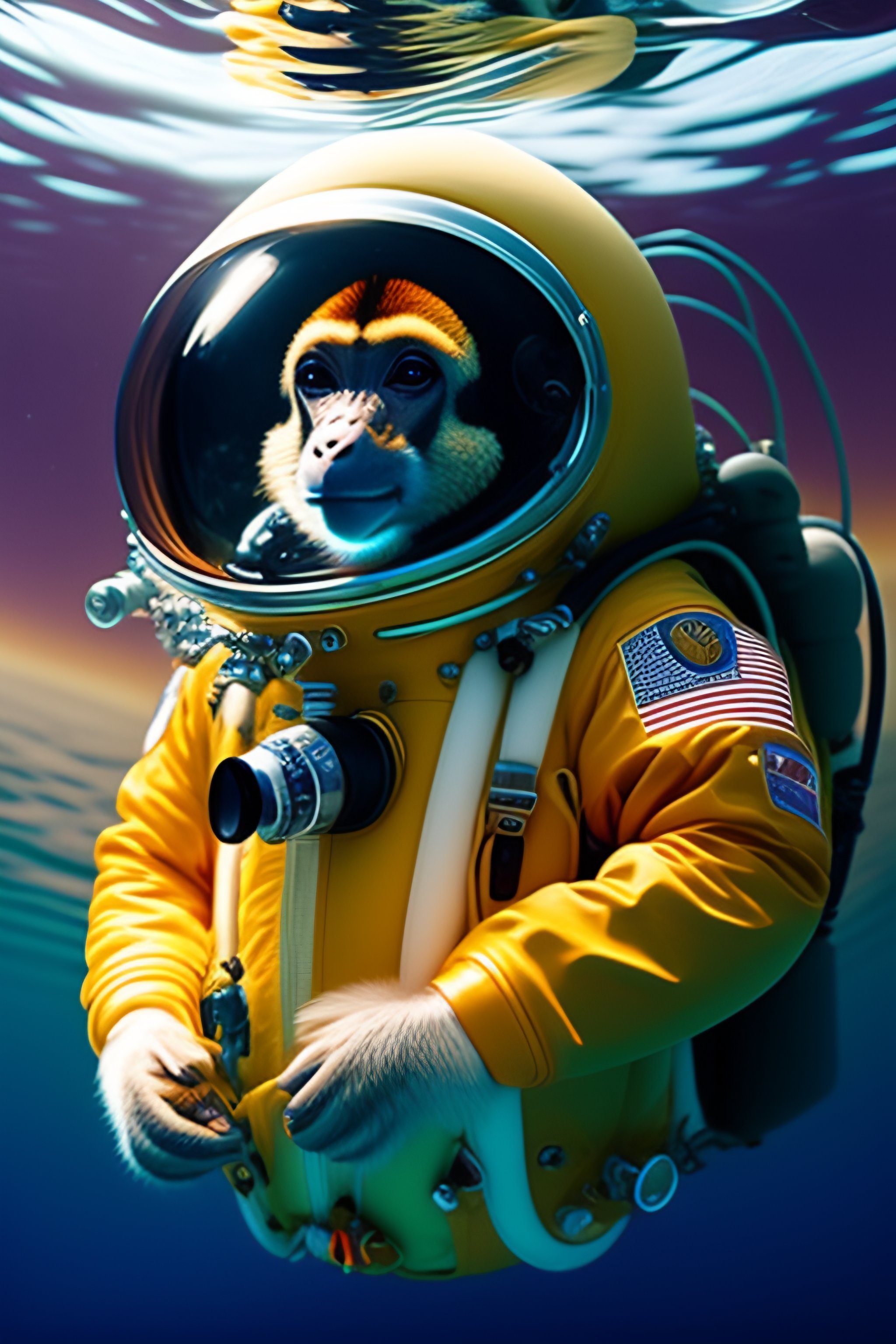 Lexica - Mushroom kangaroo monkey spacesuit scuba diving ocean 1950