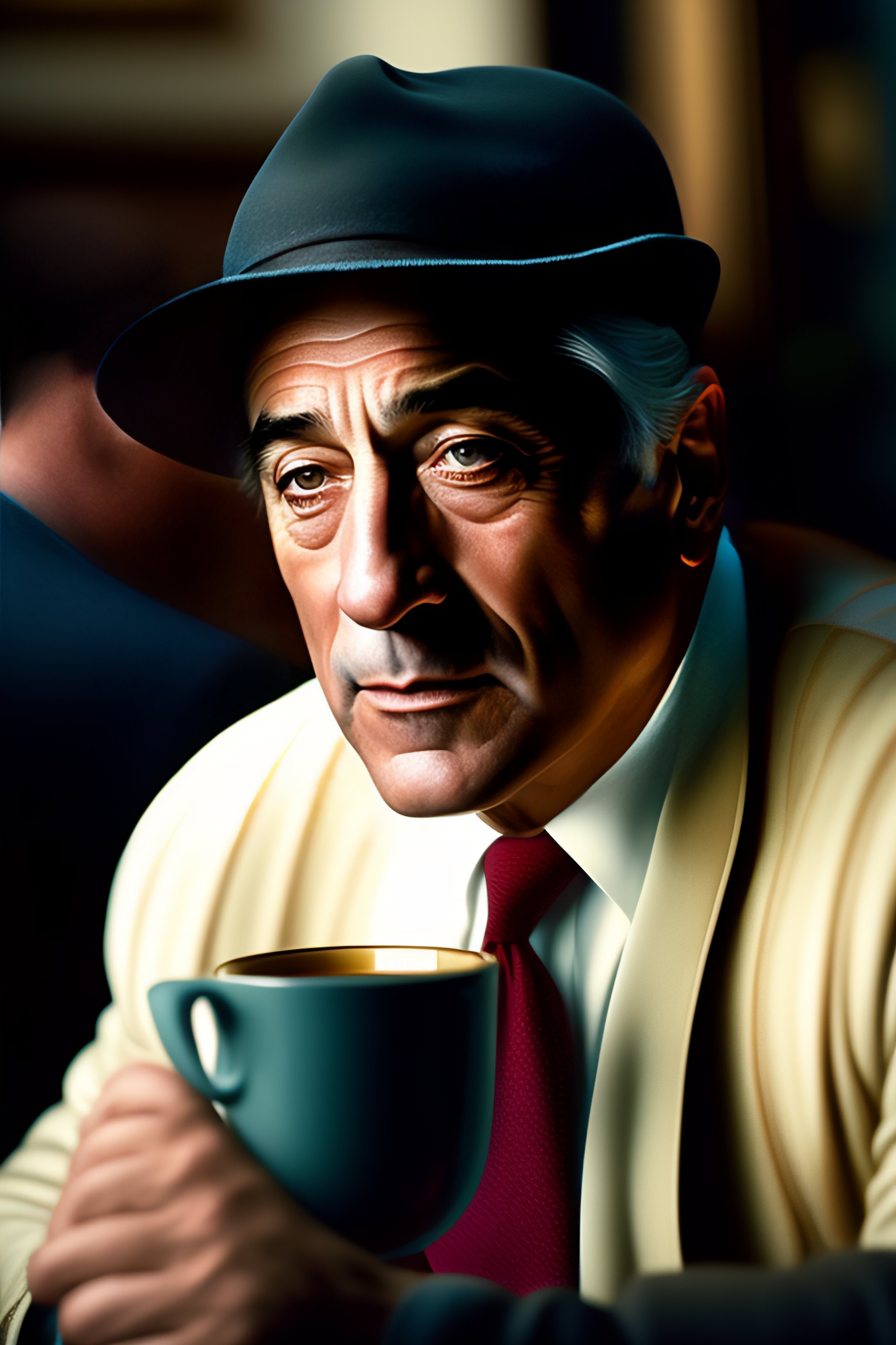 Lexica - Robert de niro with a cup of coffee, HQ, cinematic light, on ...