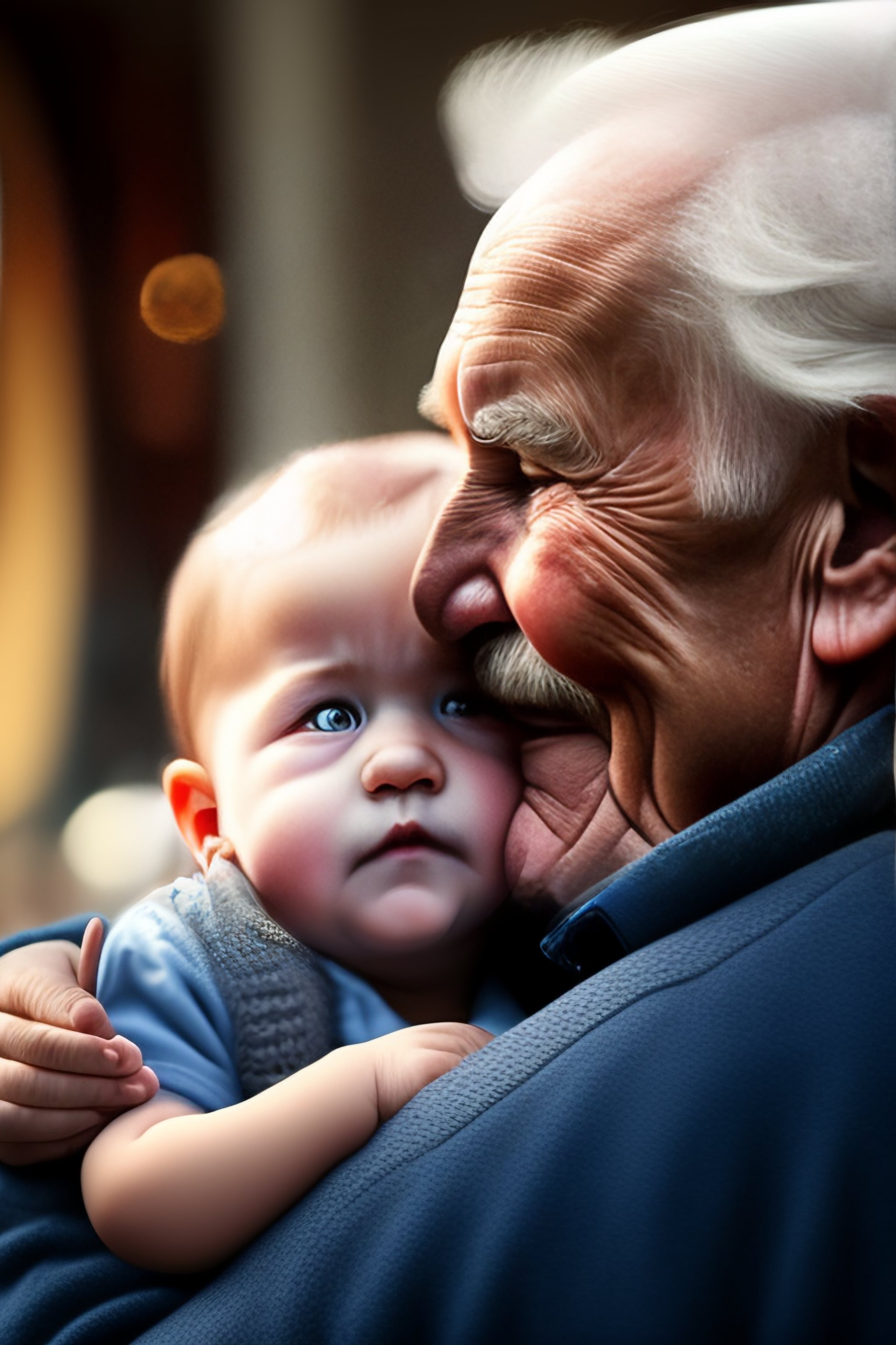 Lexica - Sad crying old man and a baby hand on hand smiling to each other