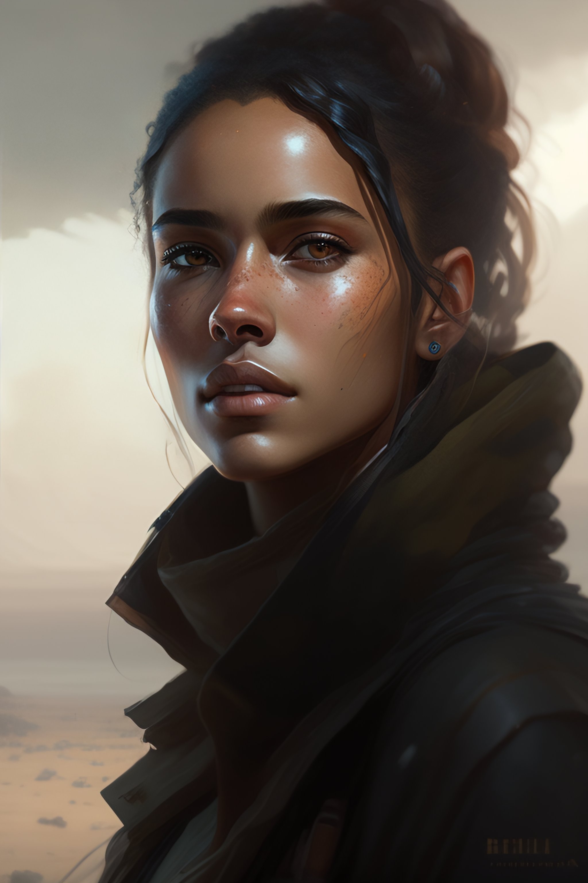 Lexica - Detailed portrait of a young female who survived in the post ...