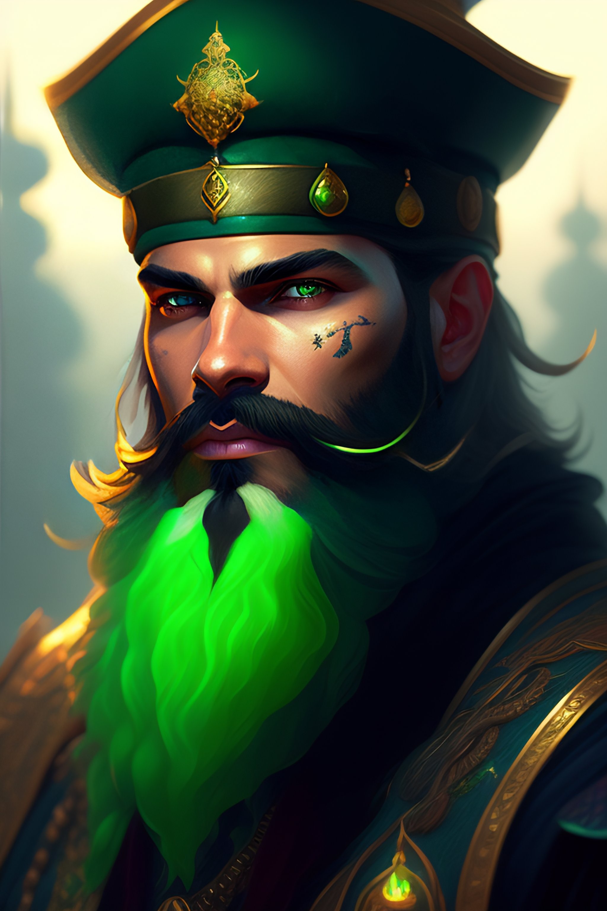 Lexica - Symmetry!! portrait of pirate with a green beard, glowing ...