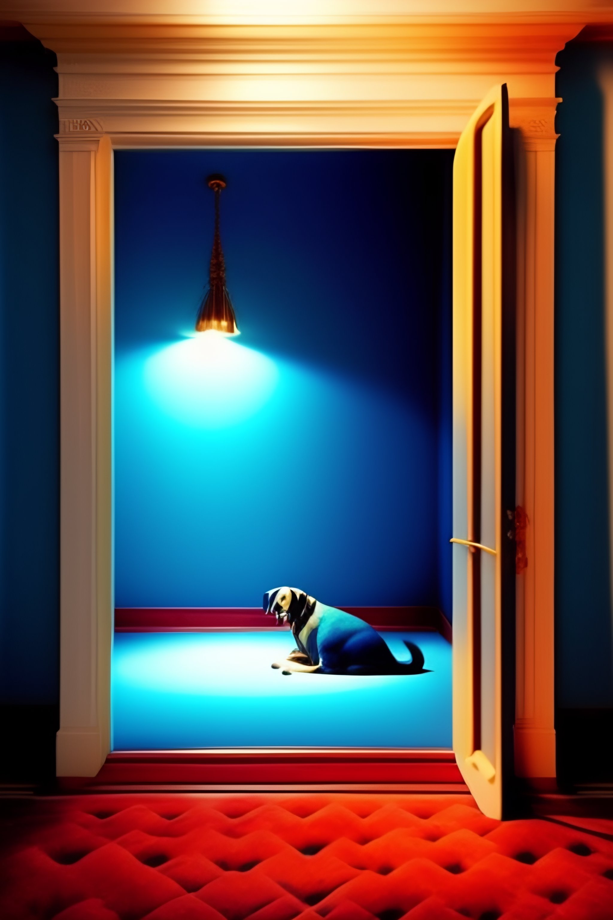 Lexica - An ivory golden demon in a blue and red haunted liminal ...