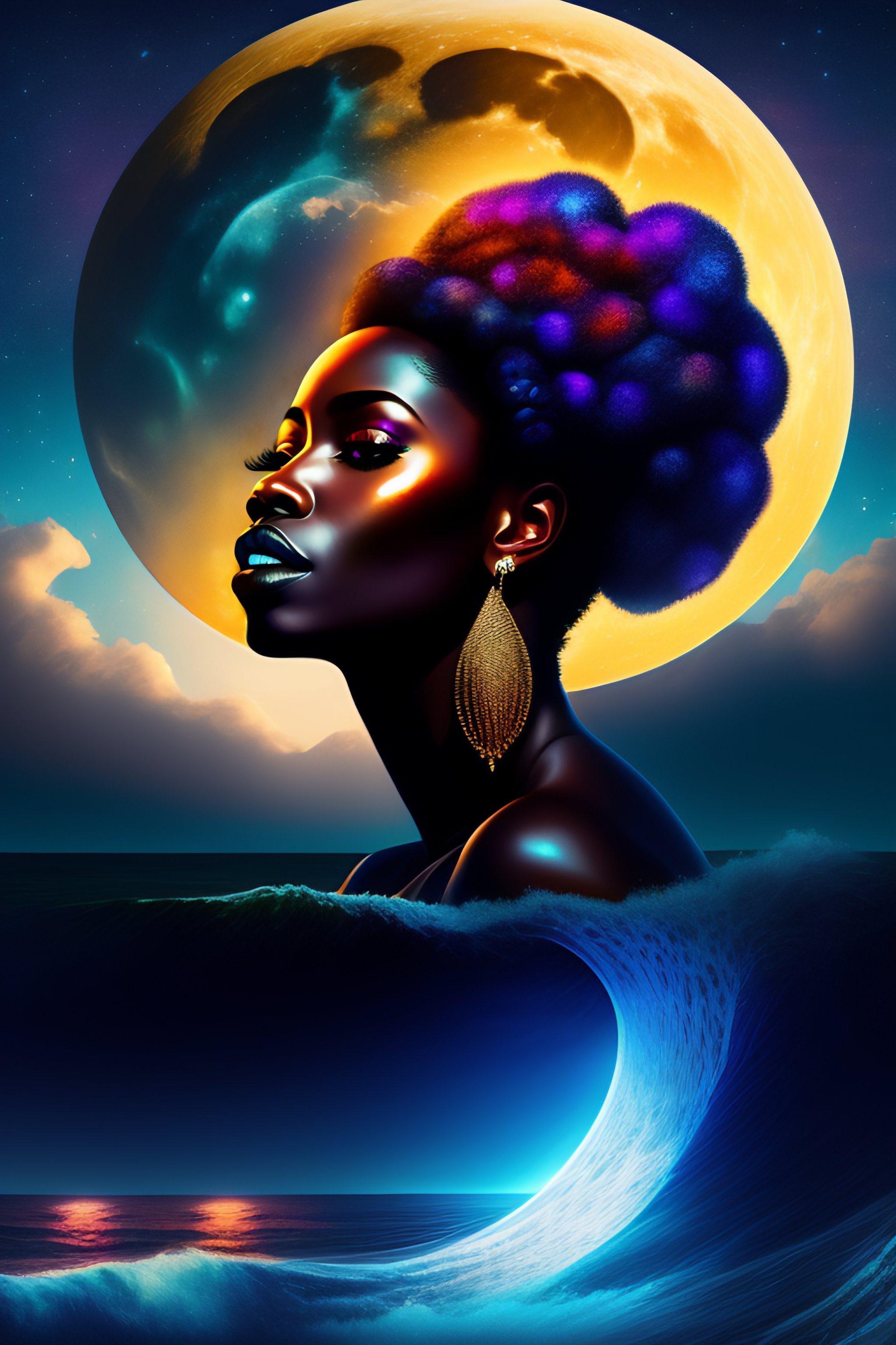 Lexica - Beautiful woman African goddess, moon light sky, night time ...
