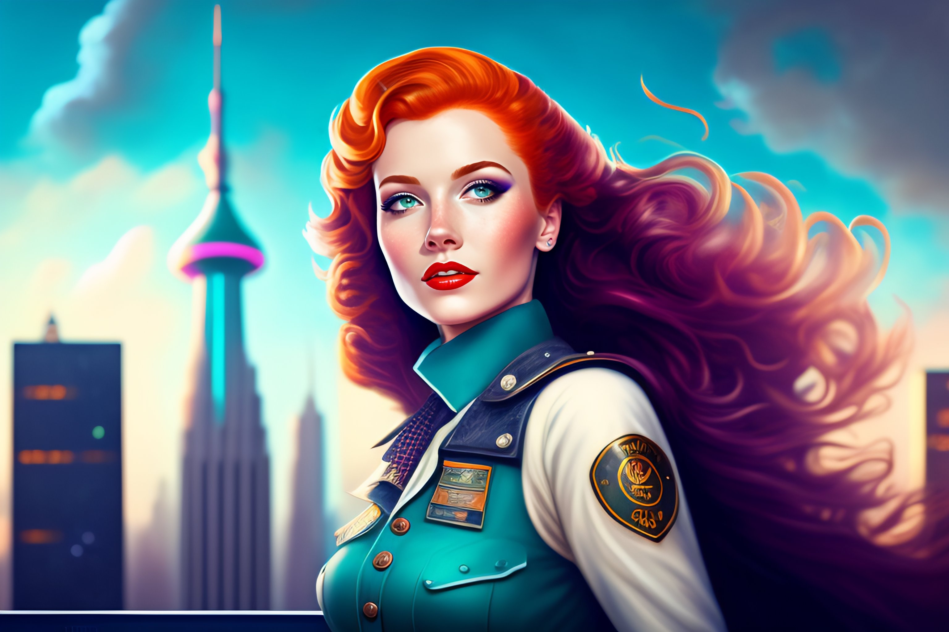 Lexica - Сute punk rock girl, 30s style, uniform of space forces ...