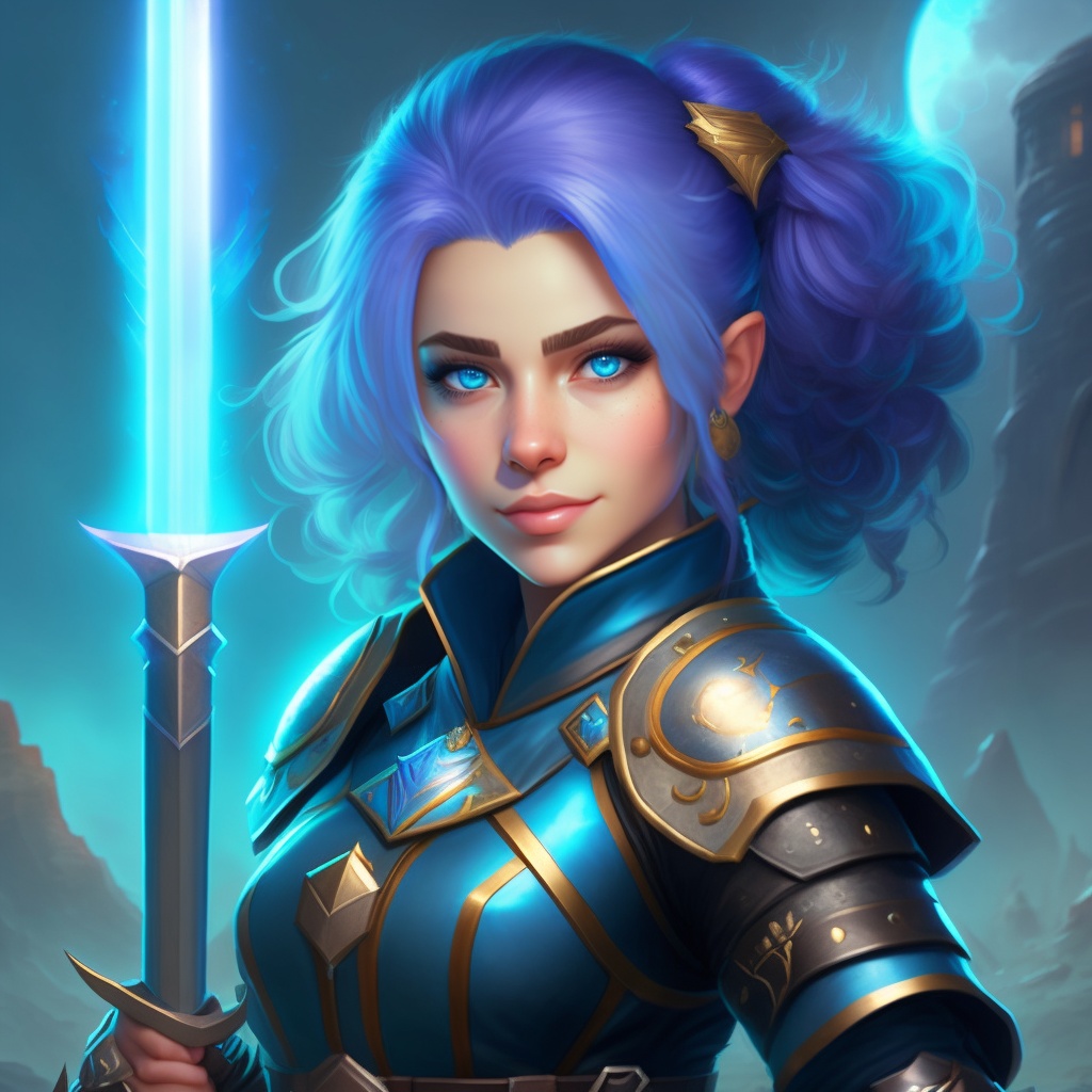 Lexica - A short female halfling rogue with blue hair wearing black ...