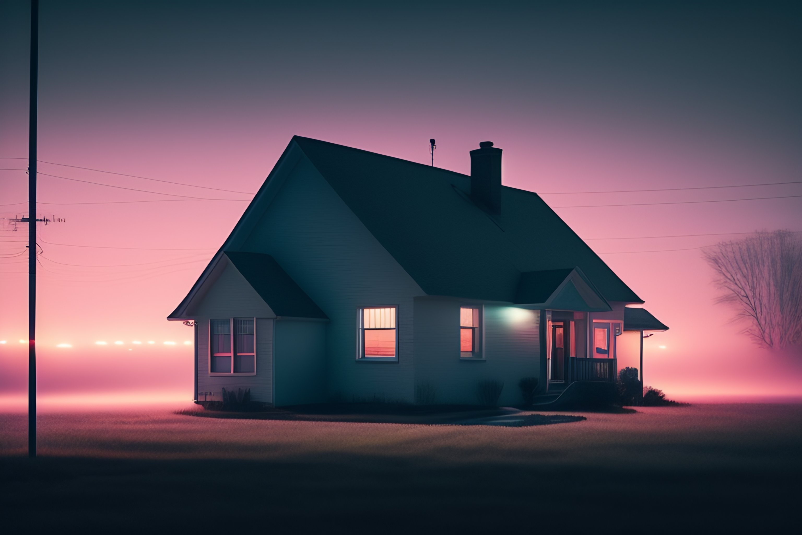 Lexica - Analog style, a lonely suburban house in the night, fog, mist ...