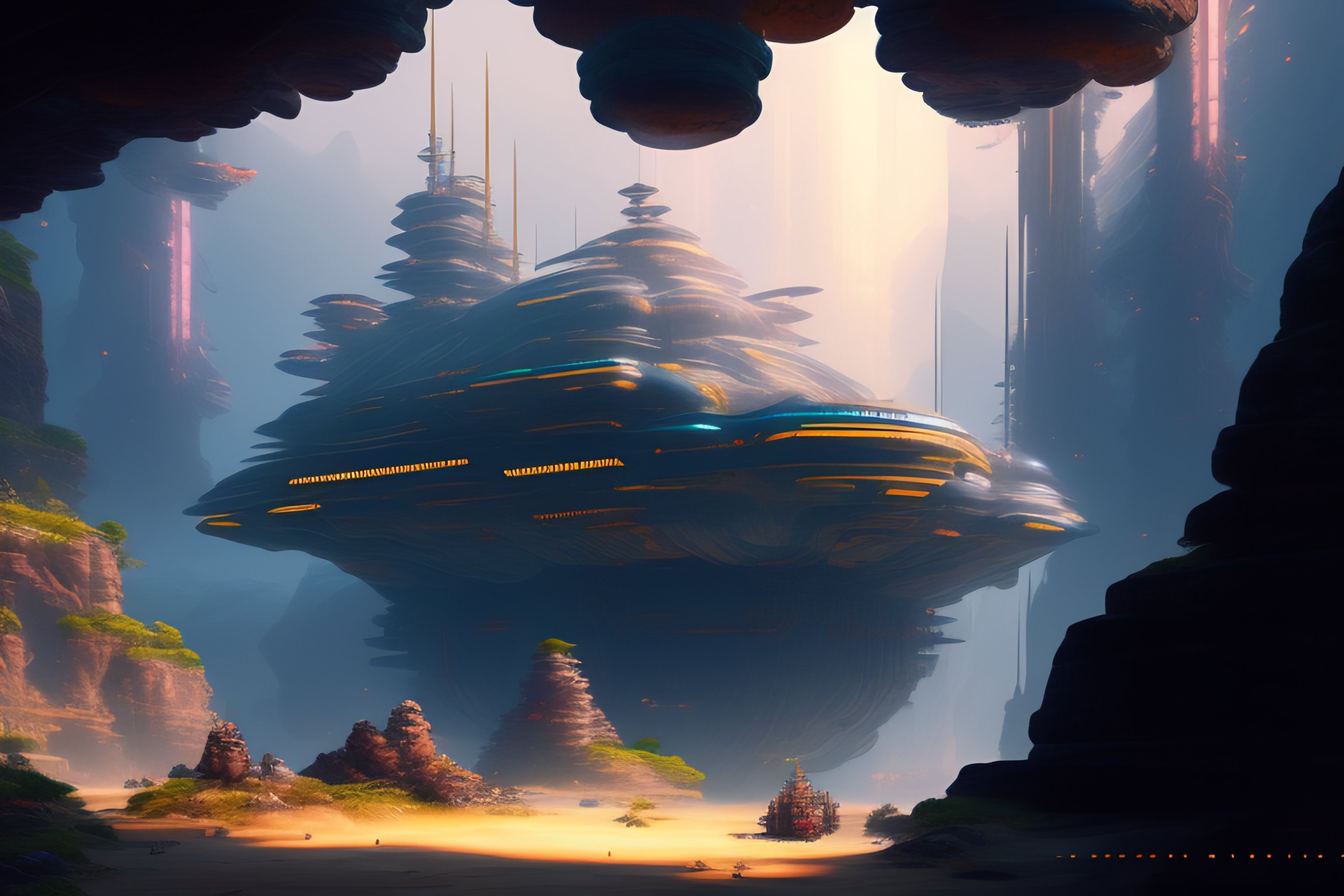 Lexica - A painting of a sci - fi cyberpunk cave full of technology by ...