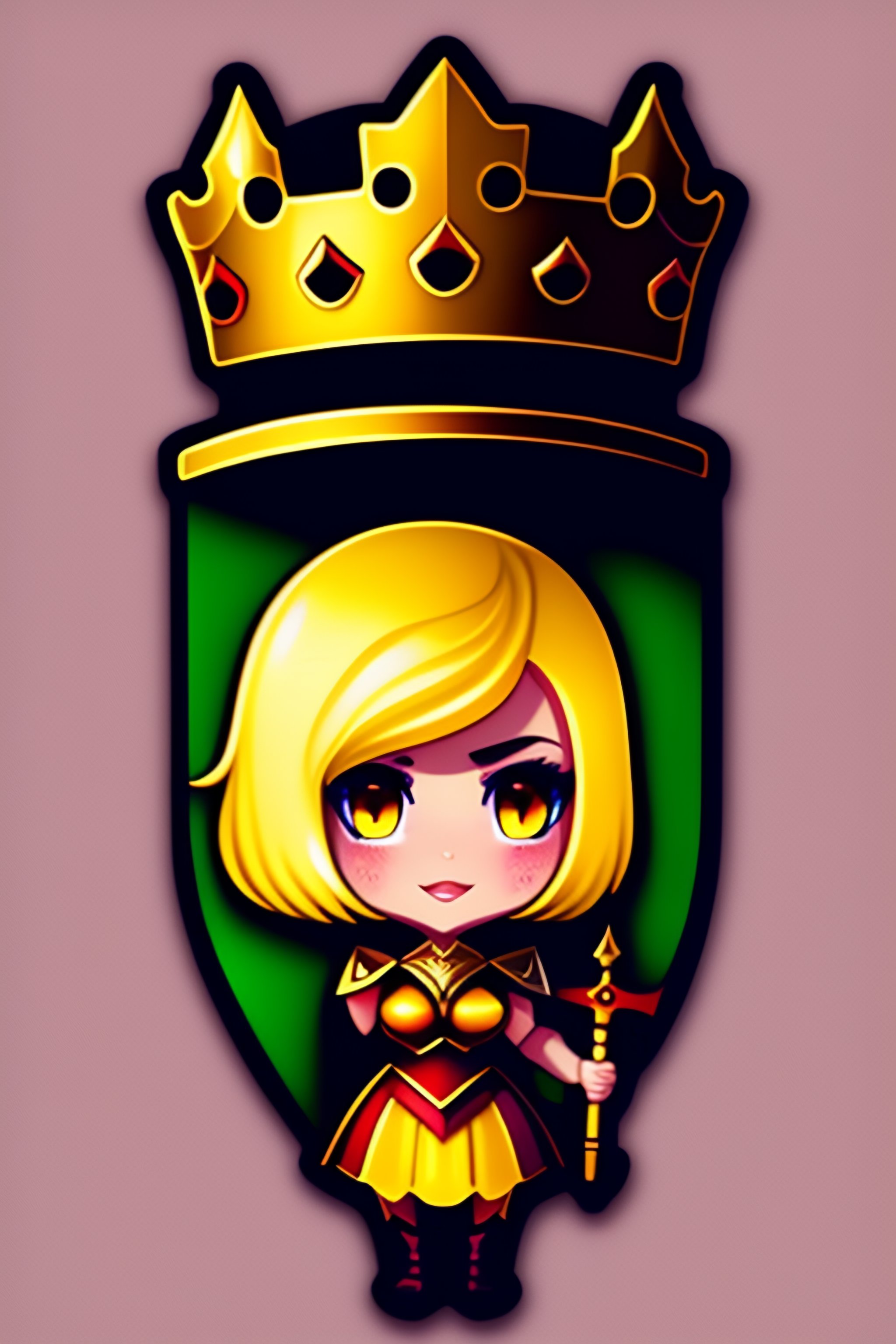 Lexica - Cute chibi blonde, Green eyes, woman With a crown, sword ...