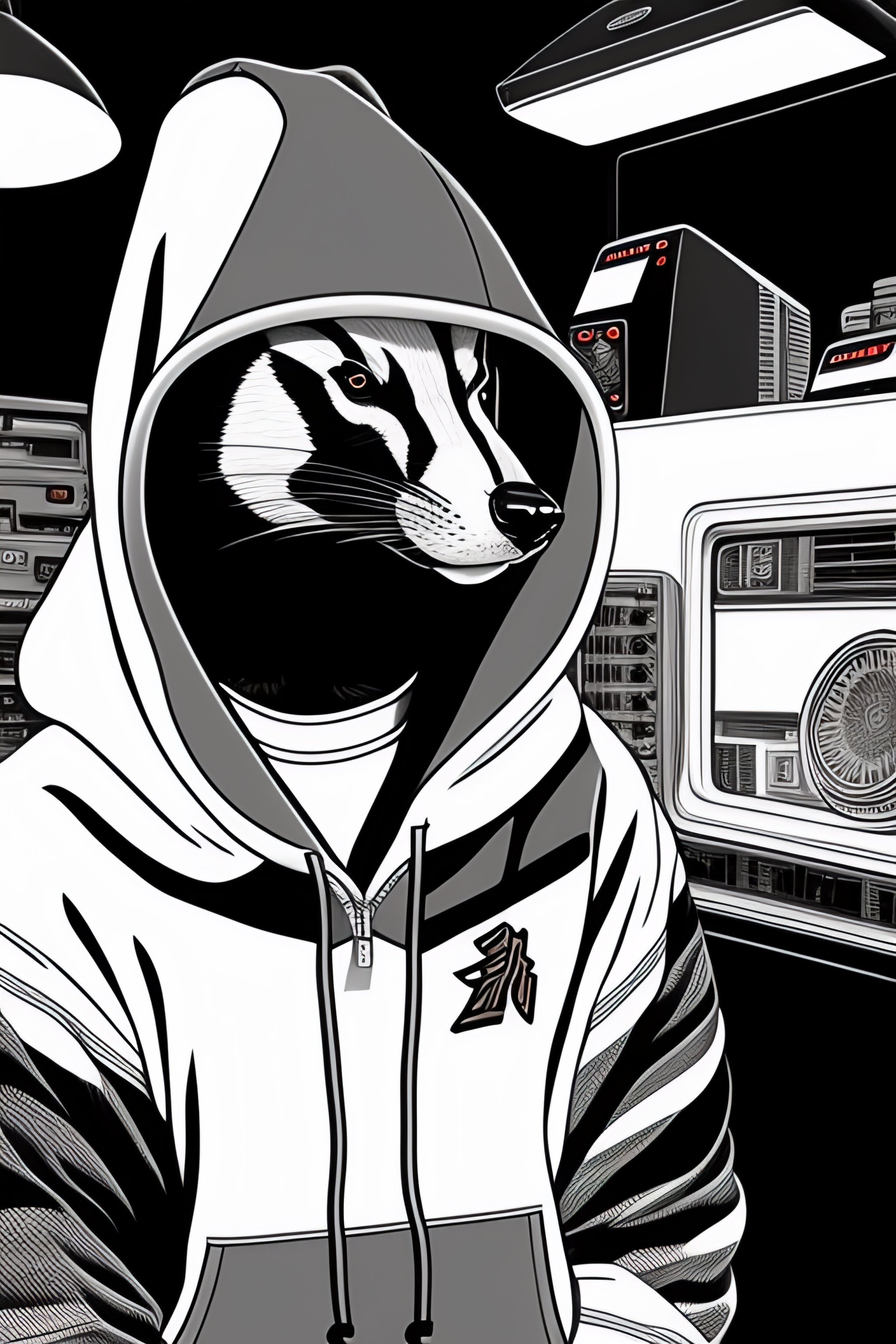 Lexica - Badger wearing hoodie,in the style of 80's vintage anime,retro ...