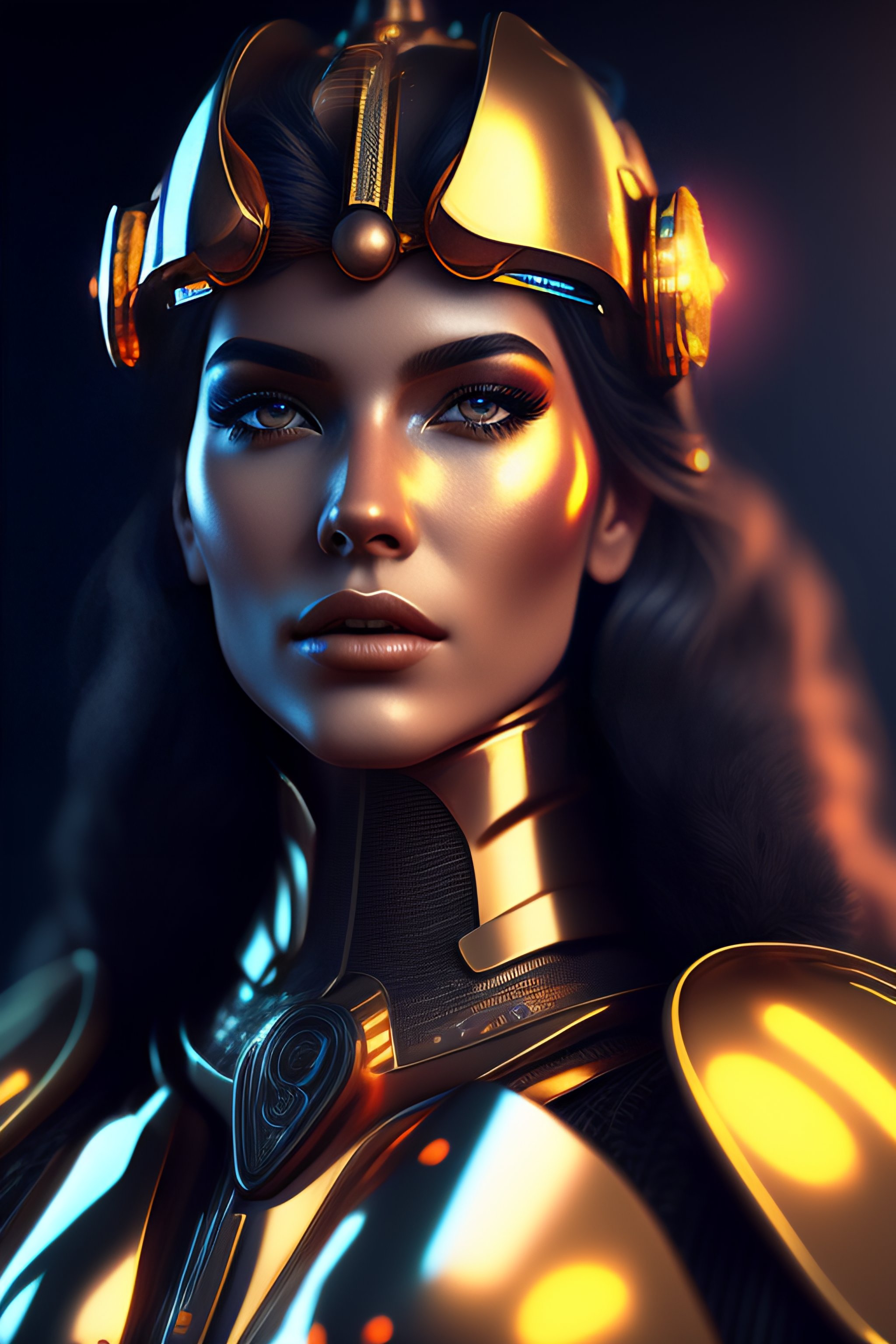 Lexica - Robot, female cyborg, high tech, ornaments, neon glow colors ...